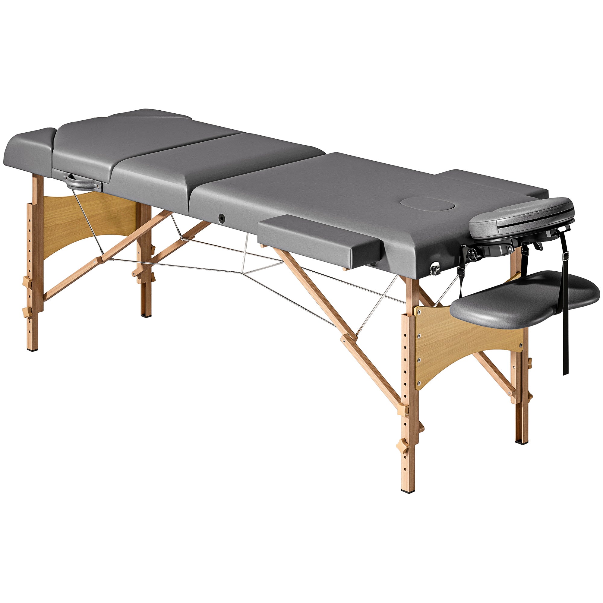 HOMCOM Foldable Massage Table with Beech Wood Legs - Grey – mhstar.co.uk
