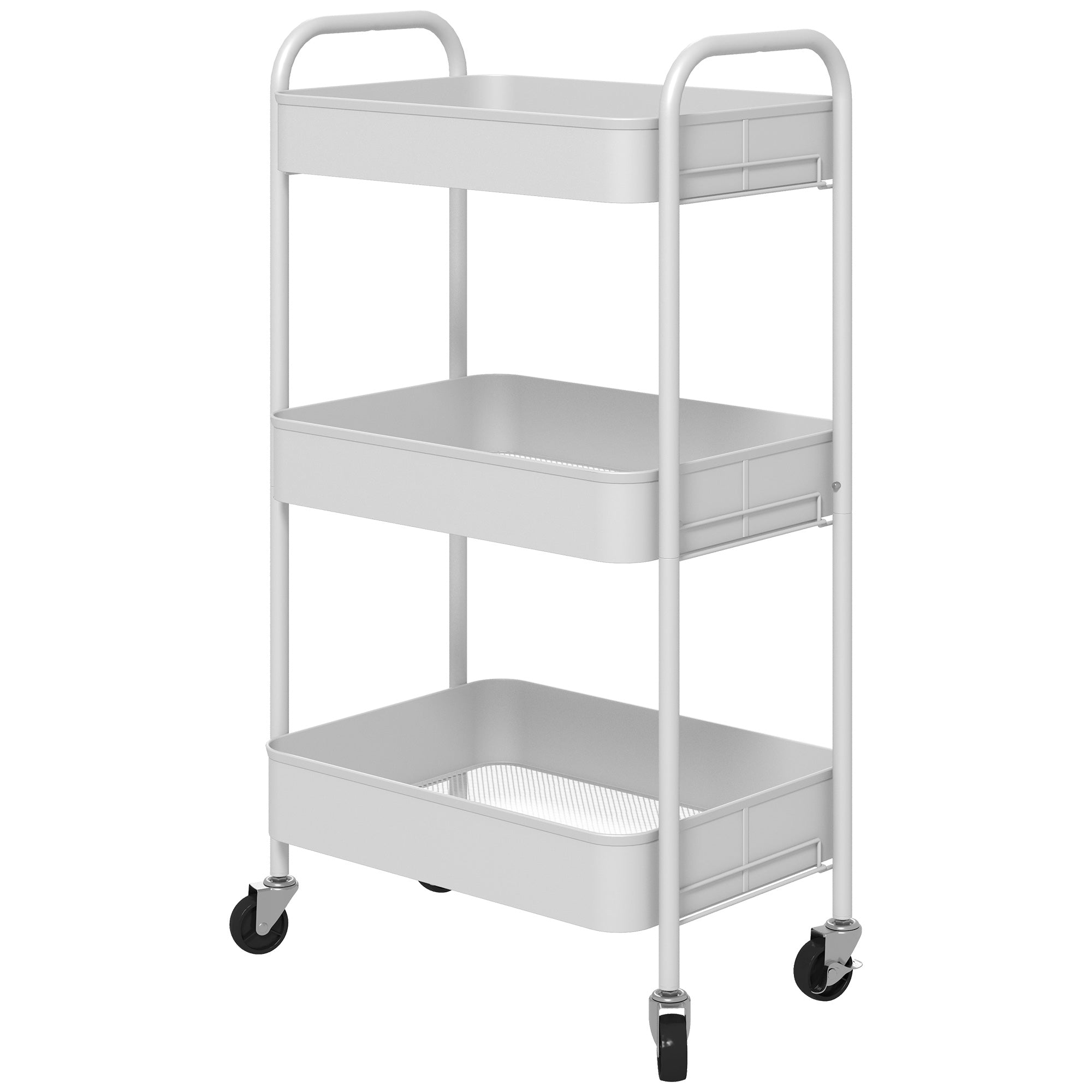 HOMCOM Three-Tier Steel Storage Trolley - White – mhstar.co.uk