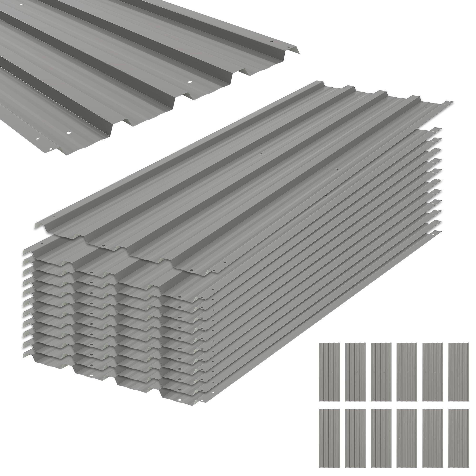 Outsunny Set of 12 Corrugated Steel Roof Sheet Panels - Light Grey ...