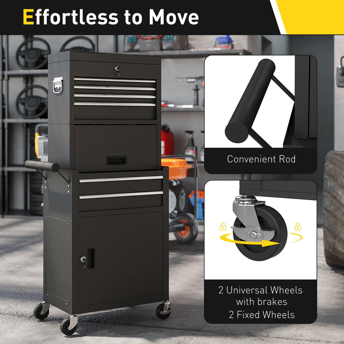 HOMCOM Three-Part Steel Locking Tool Chest - Black – mhstar.co.uk