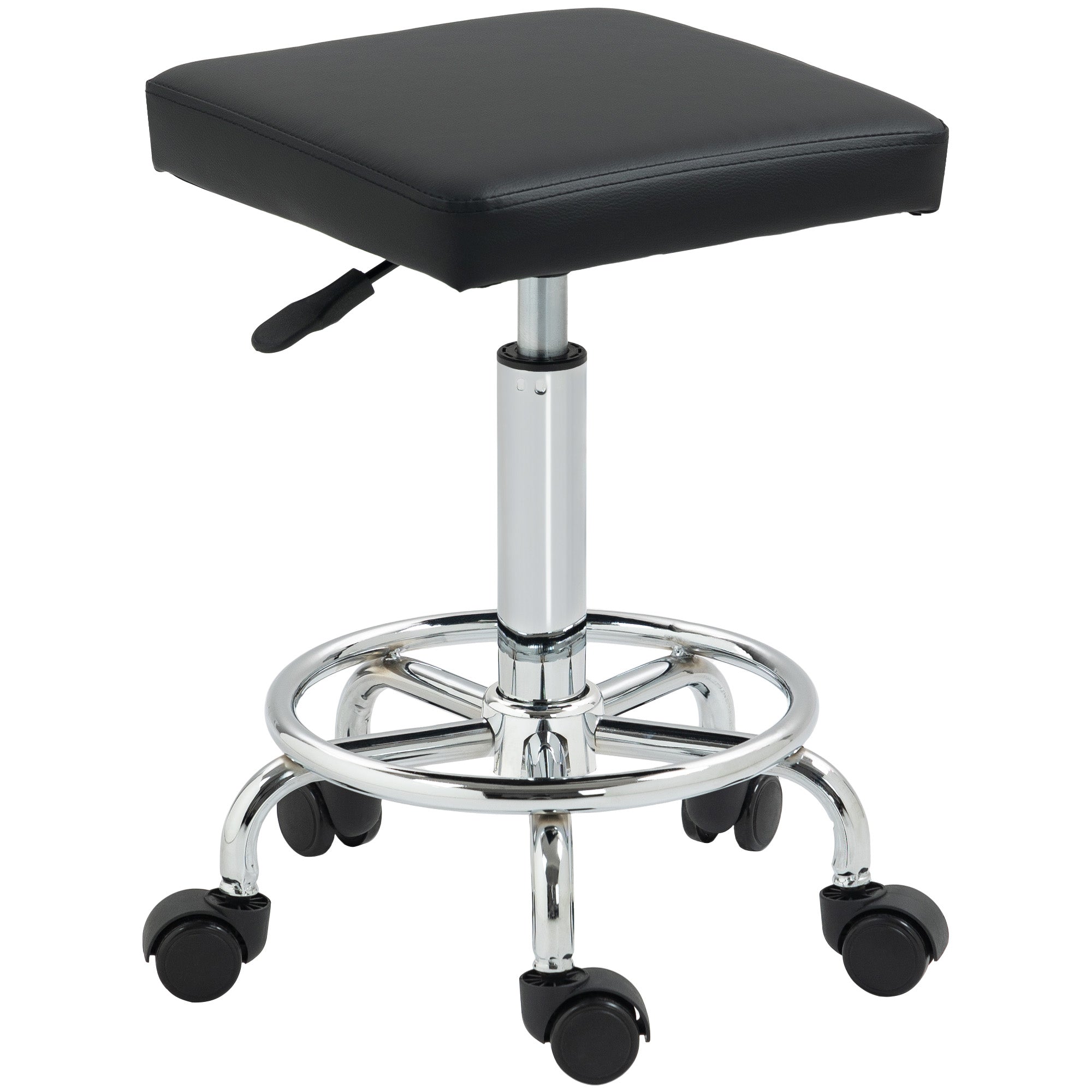 HOMCOM Adjustable PU Leather Rolling Stool - Black – mhstar.co.uk