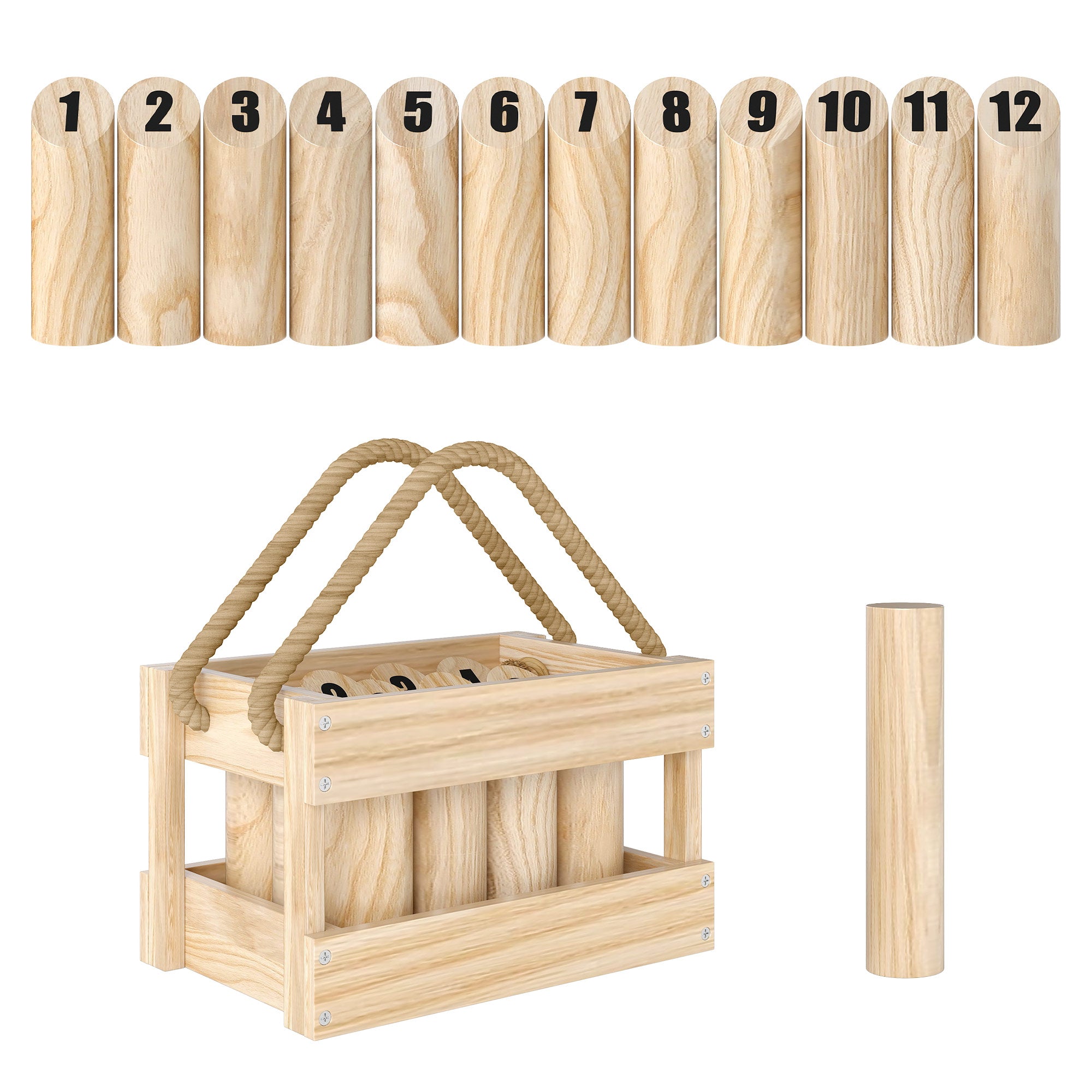 SPORTNOW Molkky Game, Wooden Skittles Set with 12 Skittles, 1 Throwing ...