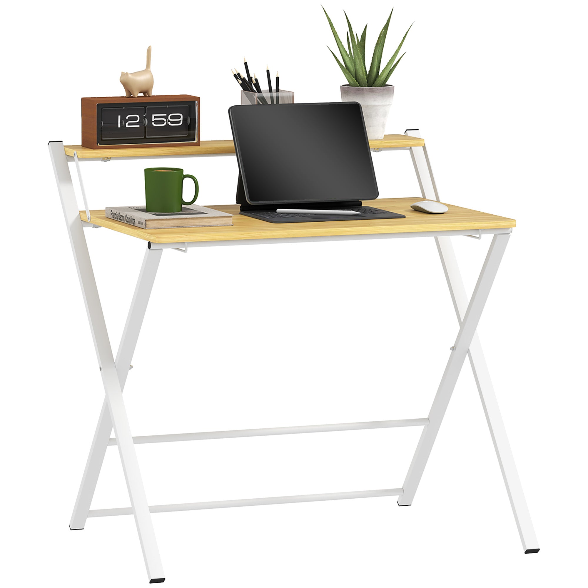 HOMCOM Compact Folding Desk for Small Spaces, Maple Wood-effect ...