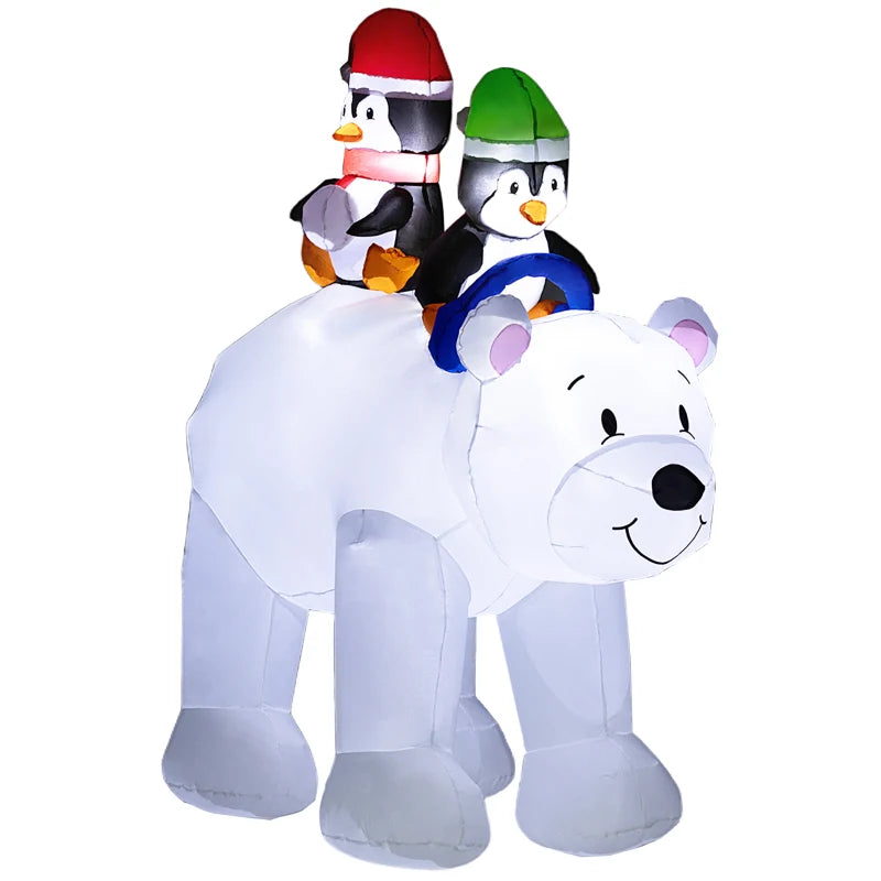 Outsunny 6.4ft Inflatable Polar Bear and Penguin Christmas Inflatable ...