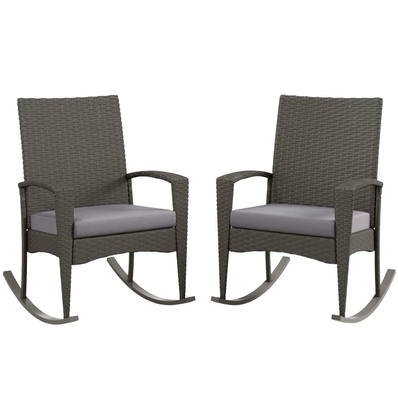 Outsunny Outdoor PE Rattan Rocking Chair Set of 2, Garden Rocking Chai ...