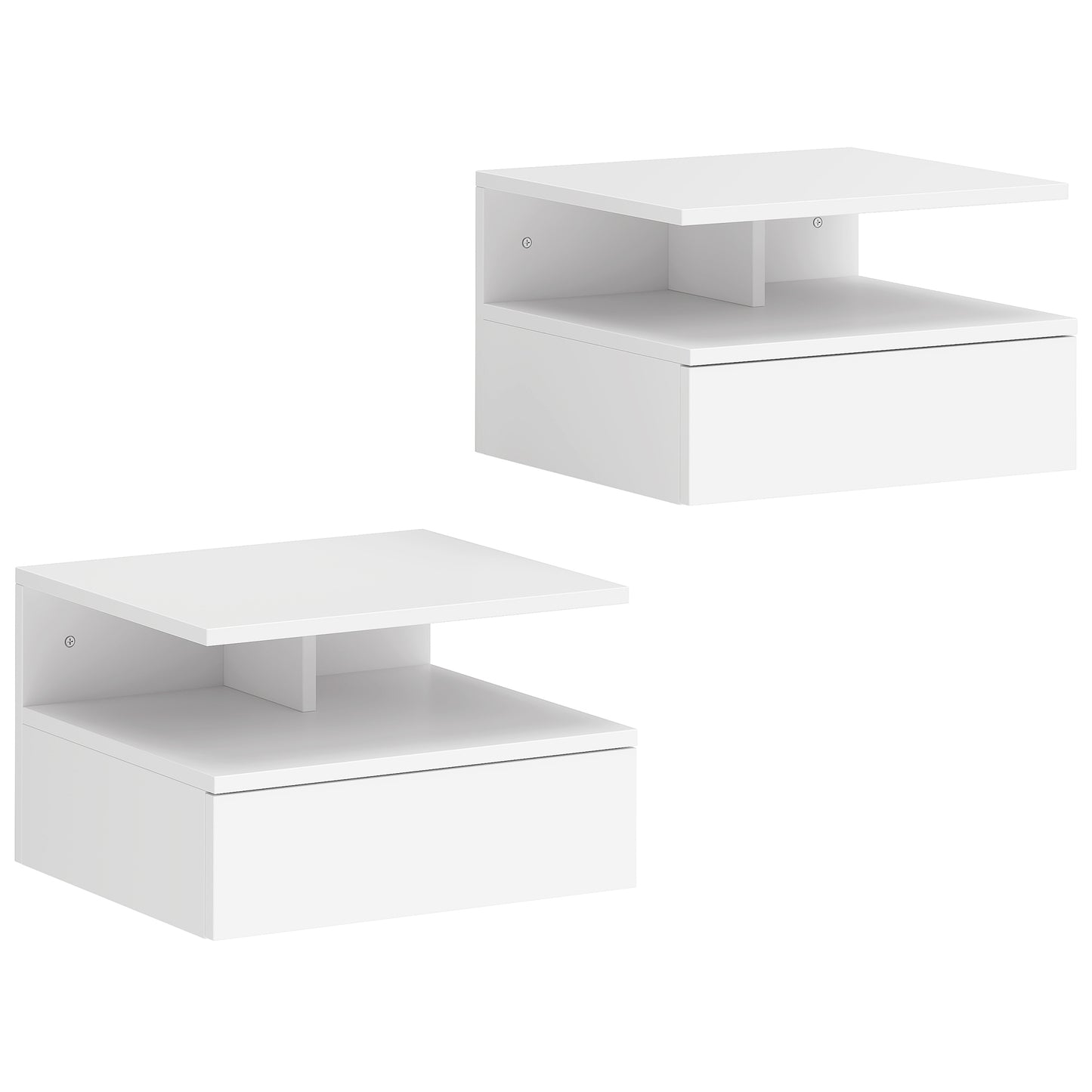 HOMCOM Set of Two Floating Bedside Tables - White – mhstar.co.uk