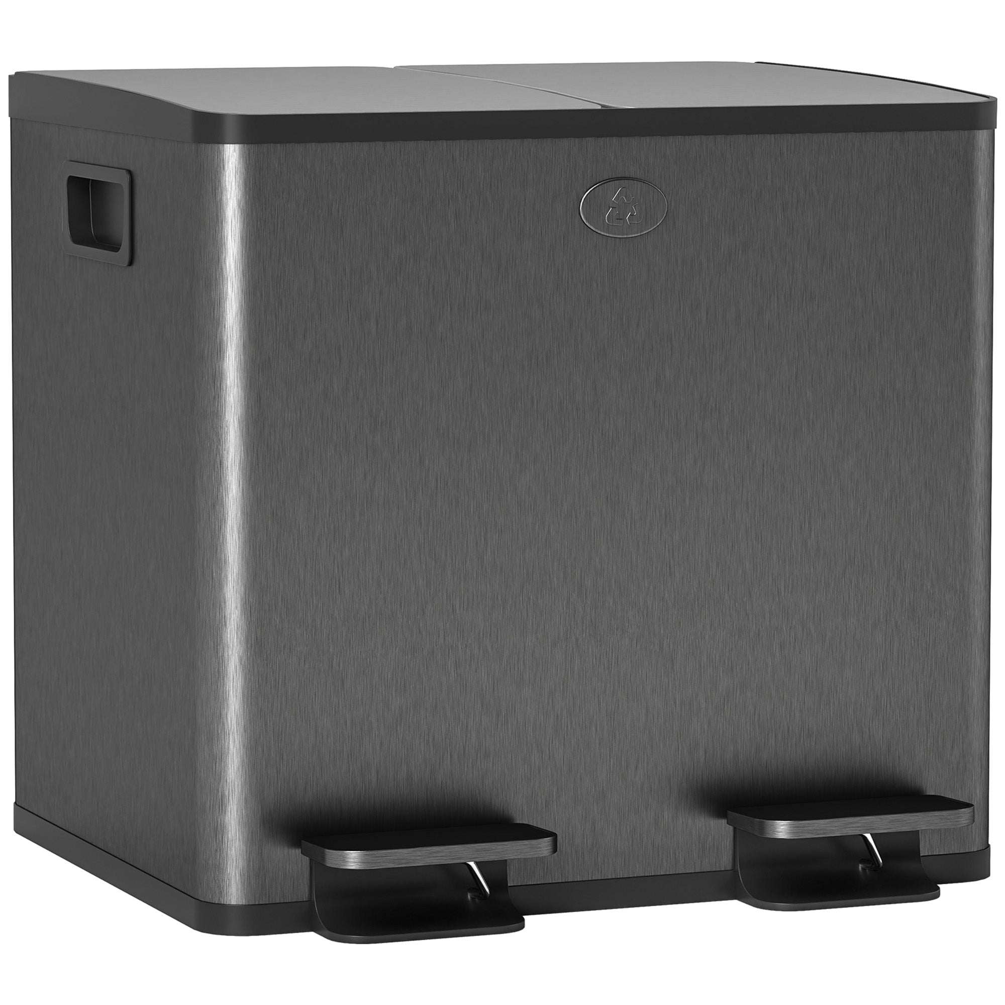 HOMCOM 30L Dual Compartment Stainless Steel Bin, with Deodoriser Holde ...