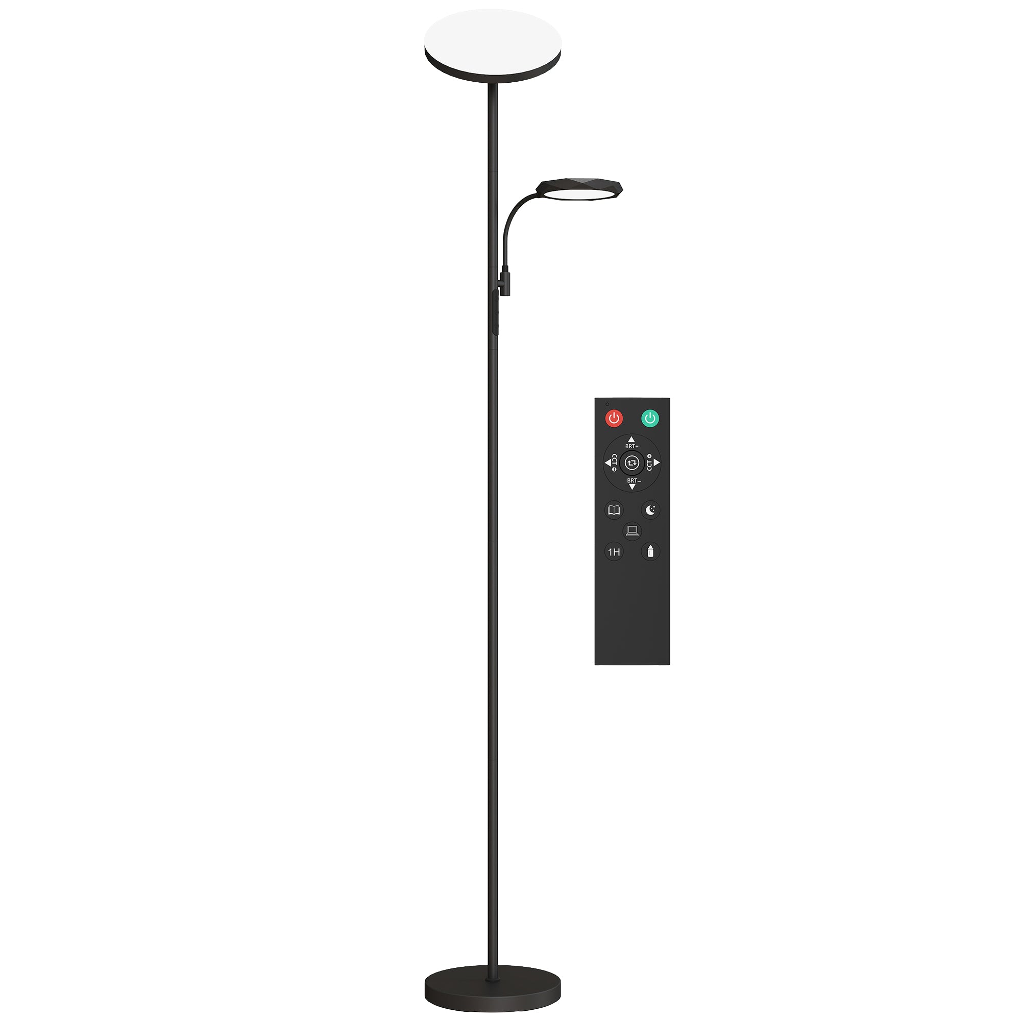 HOMCOM LED Floor Lamp, Stepless Dimmable Uplighter with Reading Light ...
