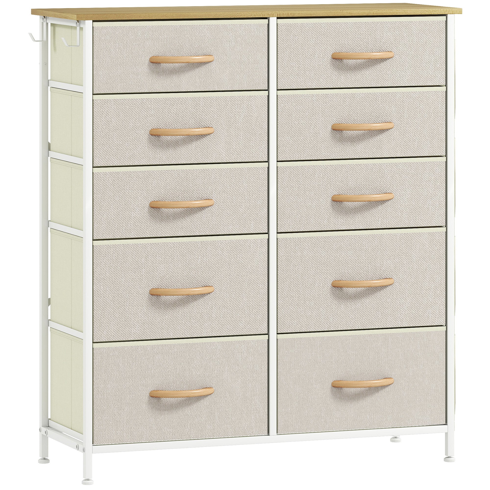 HOMCOM Chest of Ten Fabric Drawers - Beige – mhstar.co.uk