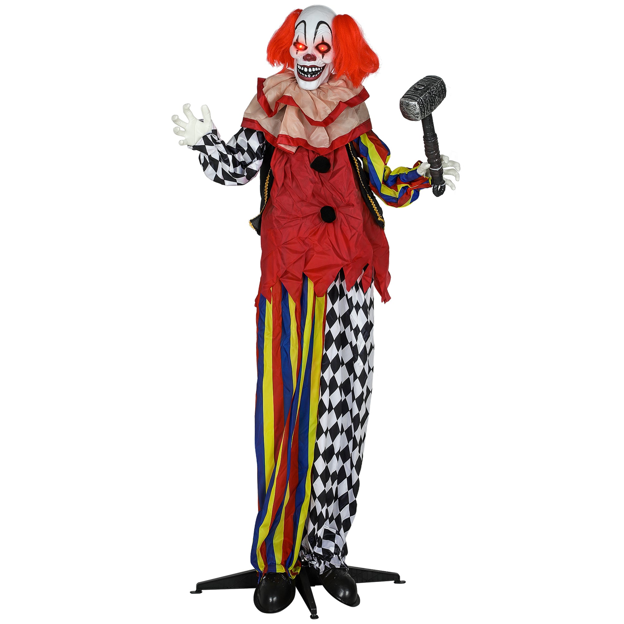 Outsunny Life Size Halloween Animated Clown with Red Light Up Eyes, So ...