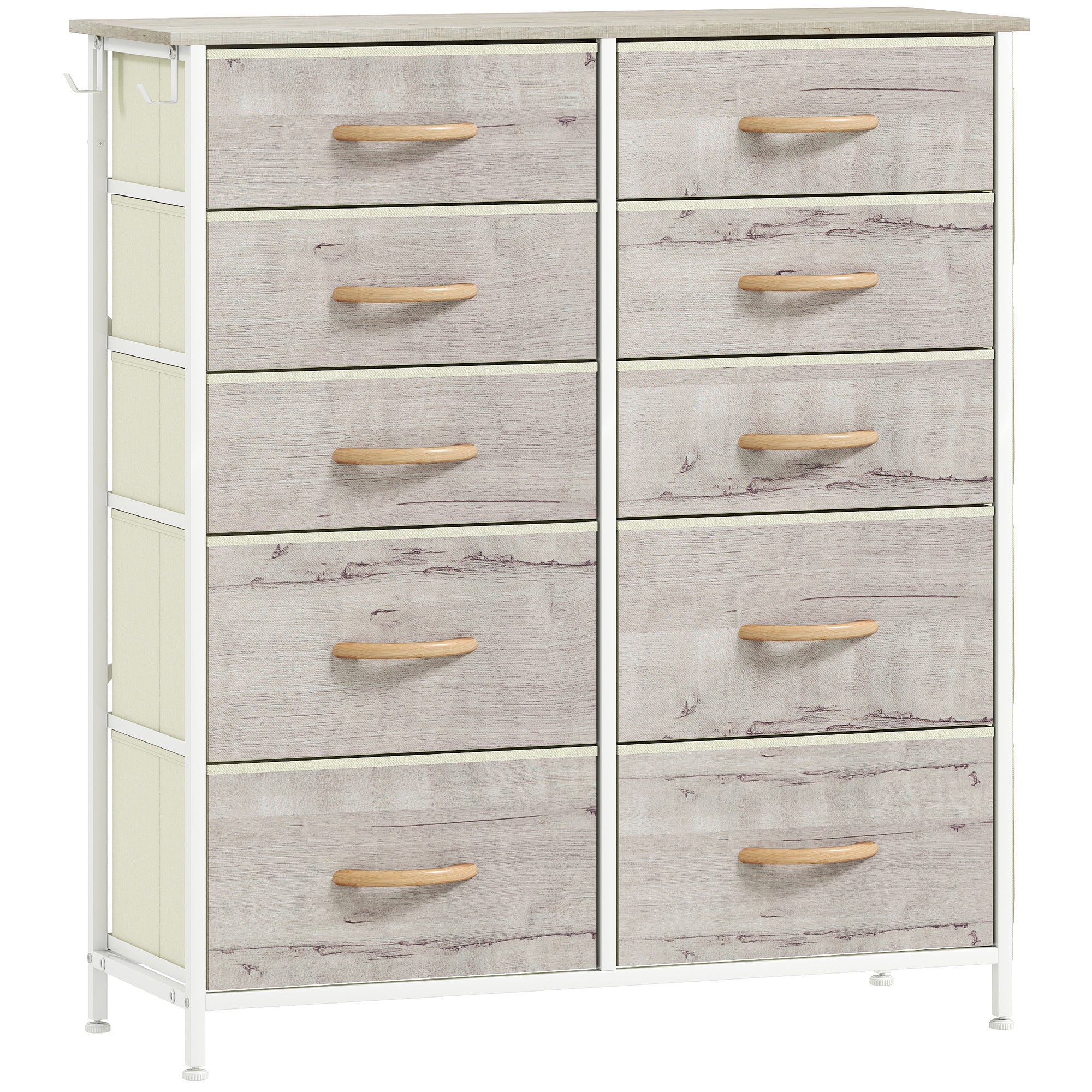 HOMCOM Chest of Ten Fabric Drawers - Natural Wood Finish – mhstar.co.uk