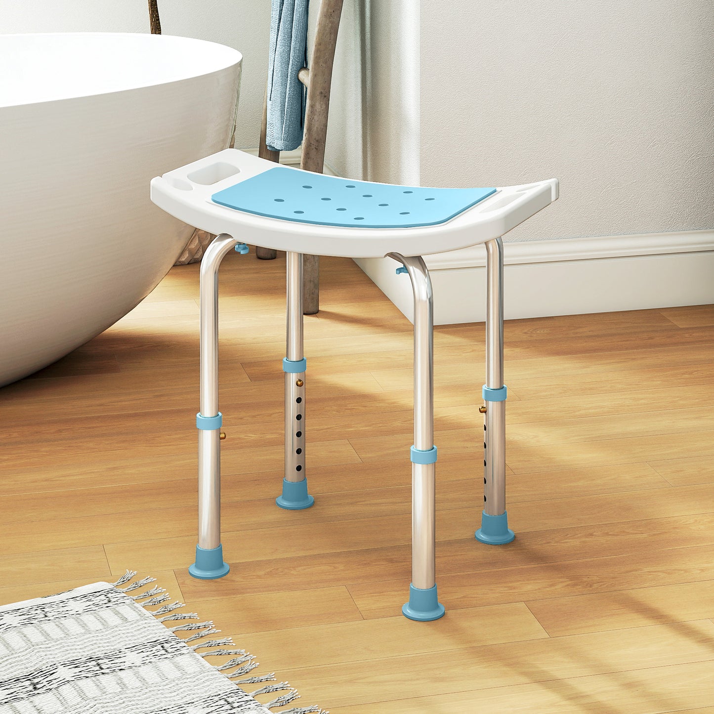 HOMCOM Adjustable Height Shower Chair with Aluminium Frame, Non-Slip F ...