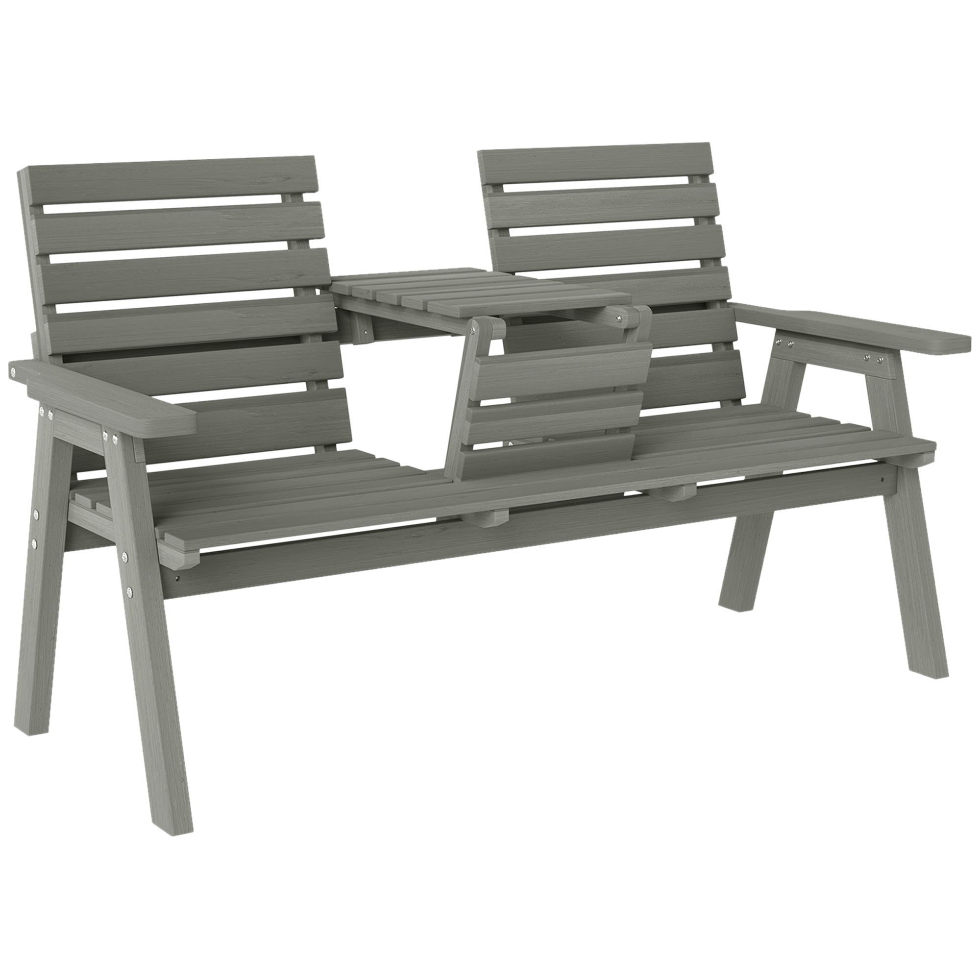 Outsunny Fir Wood Convertible 2 to 3 Seater Outdoor Garden Bench Grey ...
