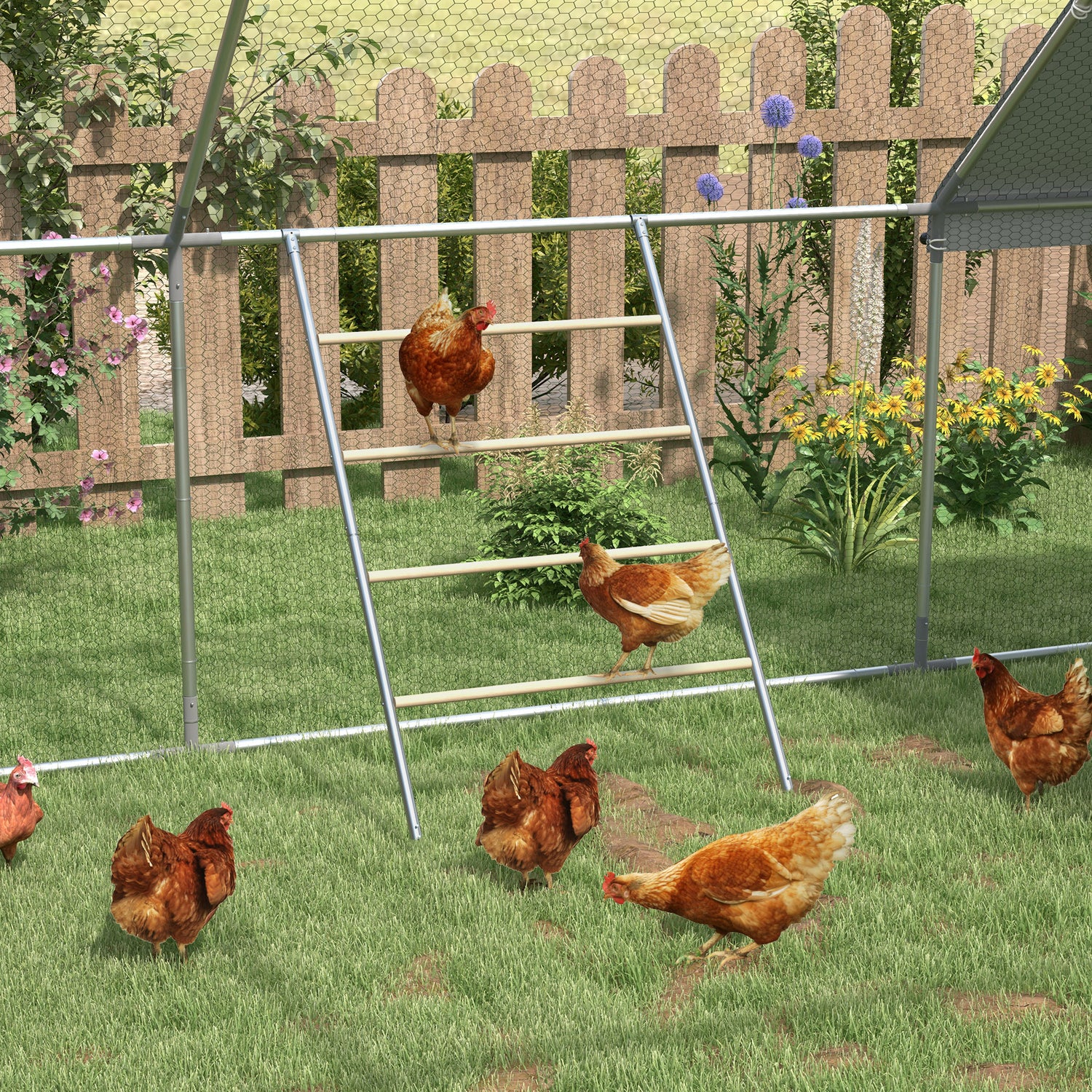 PawHut Chicken Perch for Coop, Wooden and Galvanised Steel Roosting Ba ...