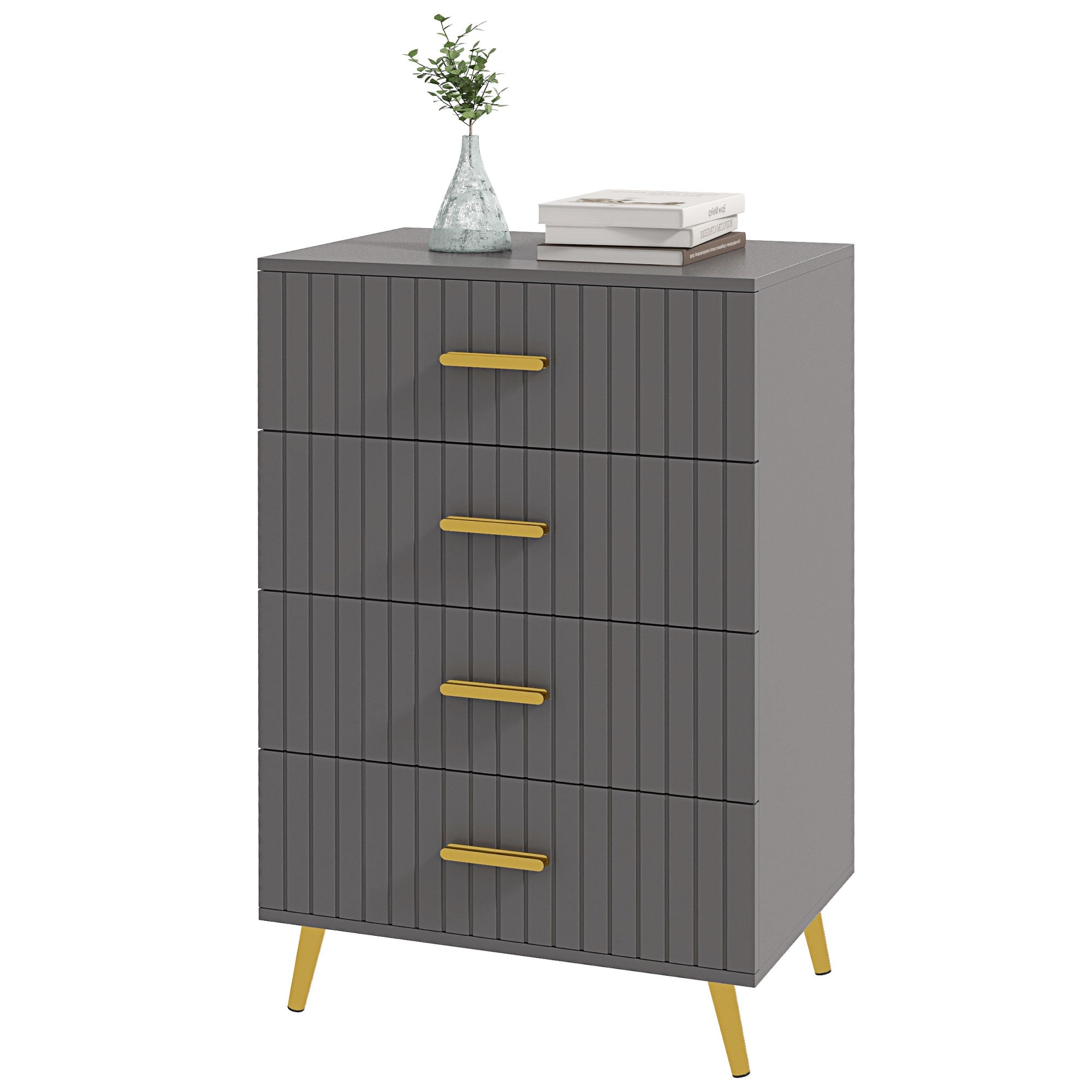 HOMCOM Four Drawer Embossed Line Dresser - Grey/Gold Tone – mhstar.co.uk