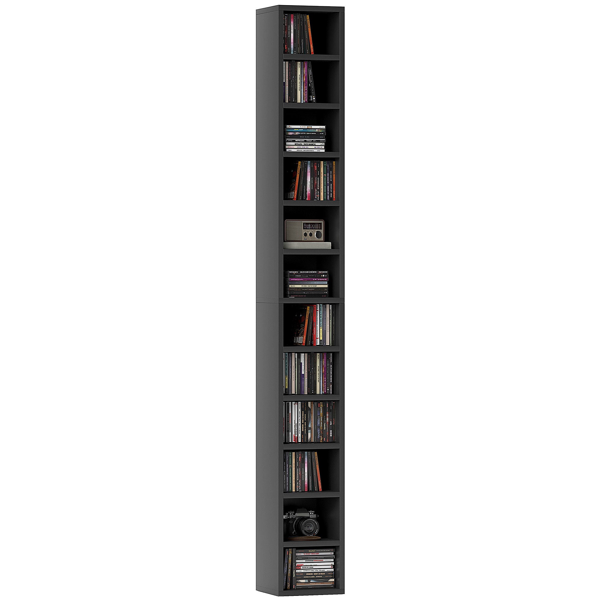 HOMCOM 204 CD Tall Narrow Media Storage Tower - Black – mhstar.co.uk