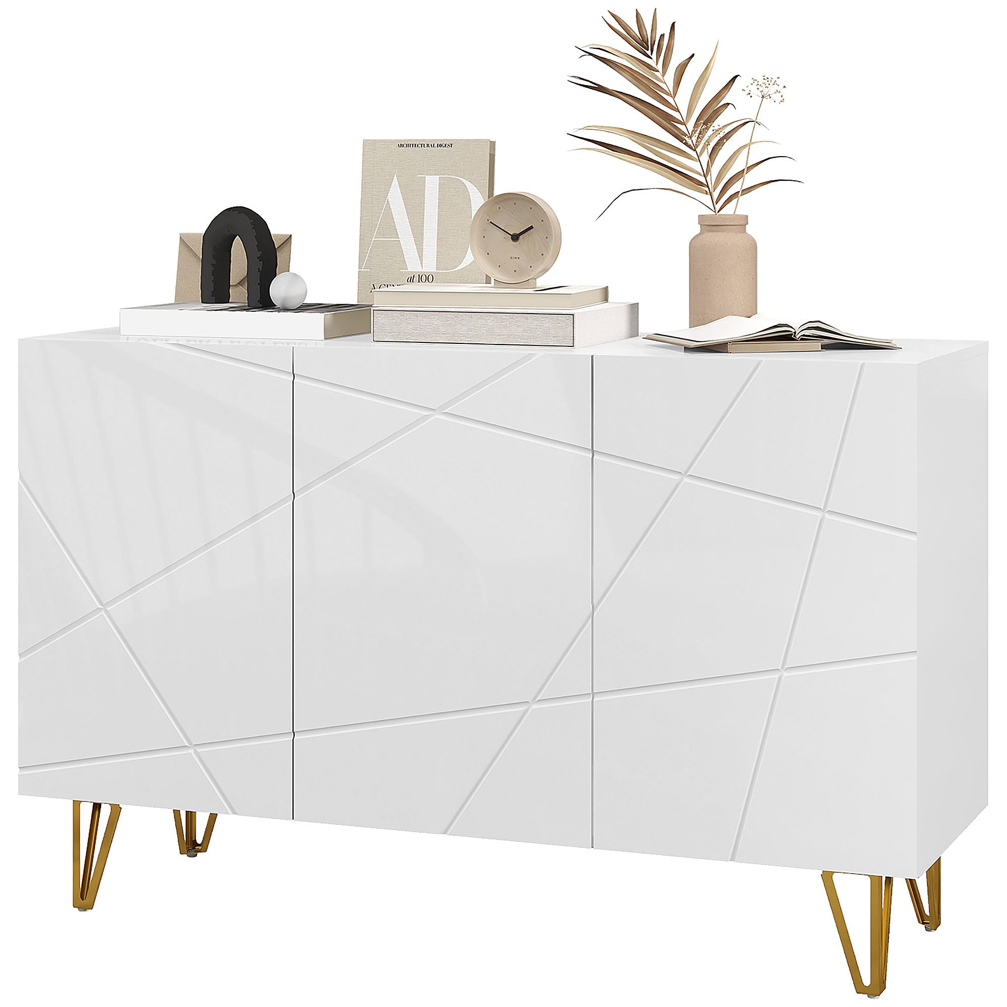 HOMCOM Modern Luxe High Gloss Sideboard, with Hairpin Legs - White ...