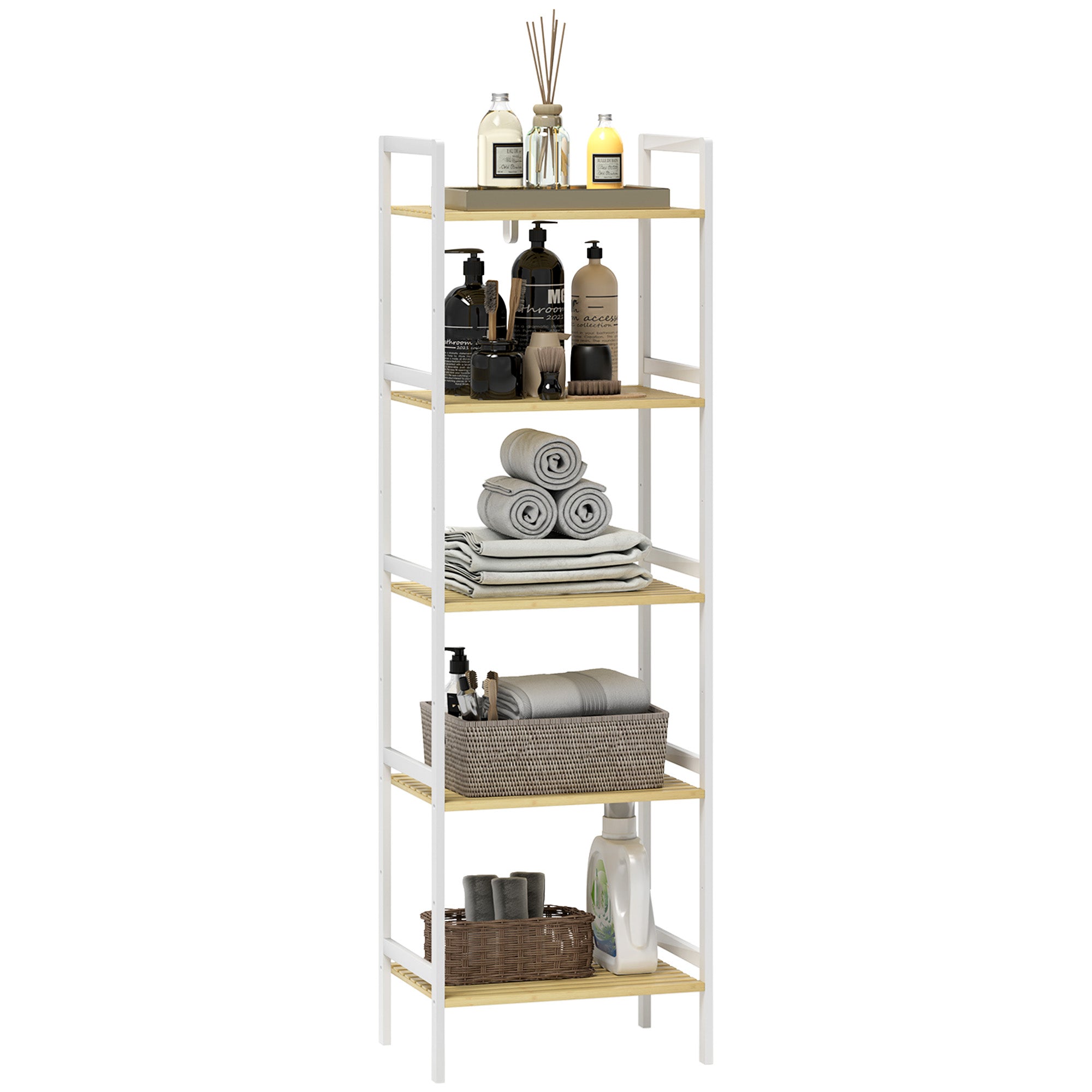 HOMCOM Five-Tier Bamboo Adjustable Shelf Storage Unit – mhstar.co.uk