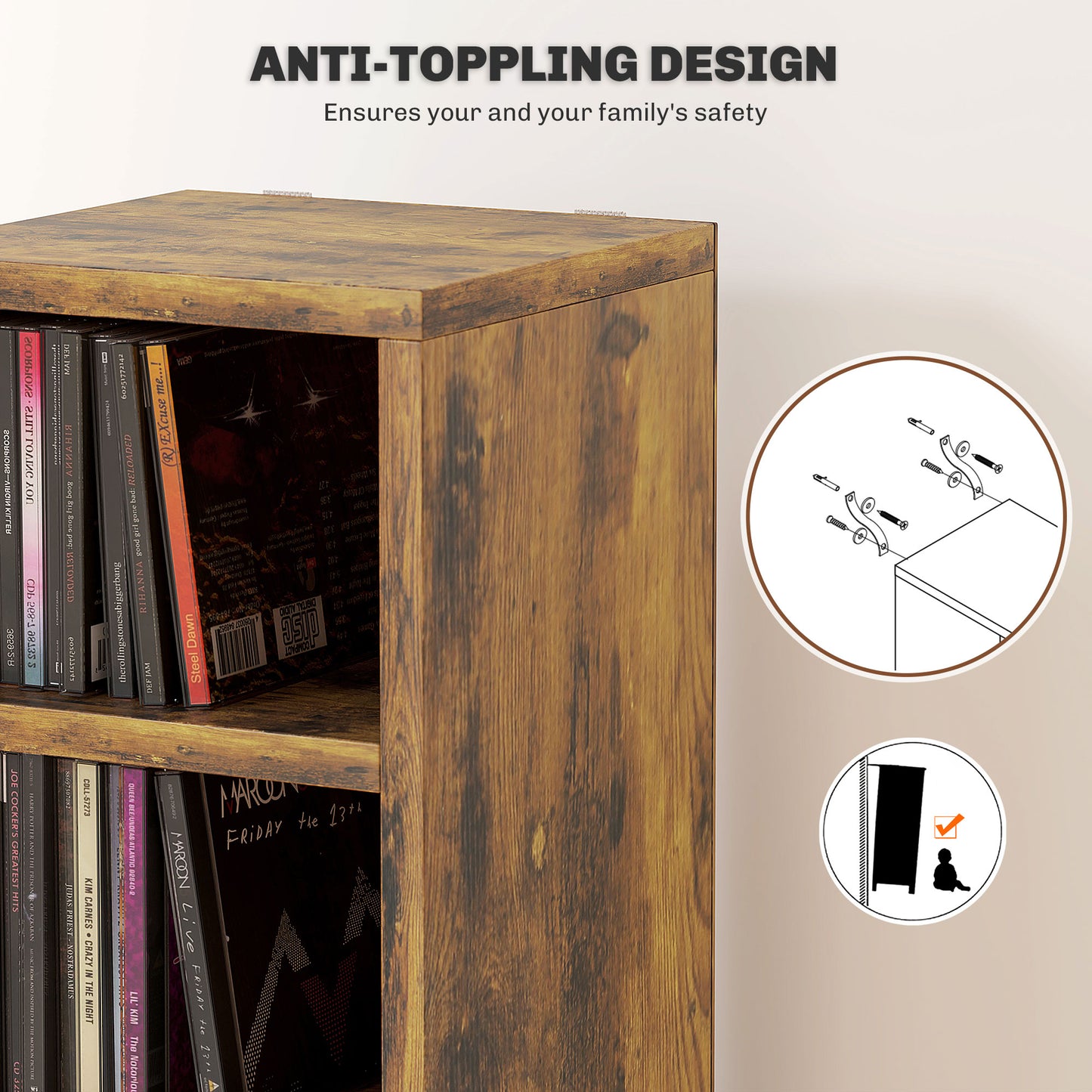 HOMCOM 204 CD Tall Narrow Media Storage Tower - Rustic Brown – mhstar.co.uk