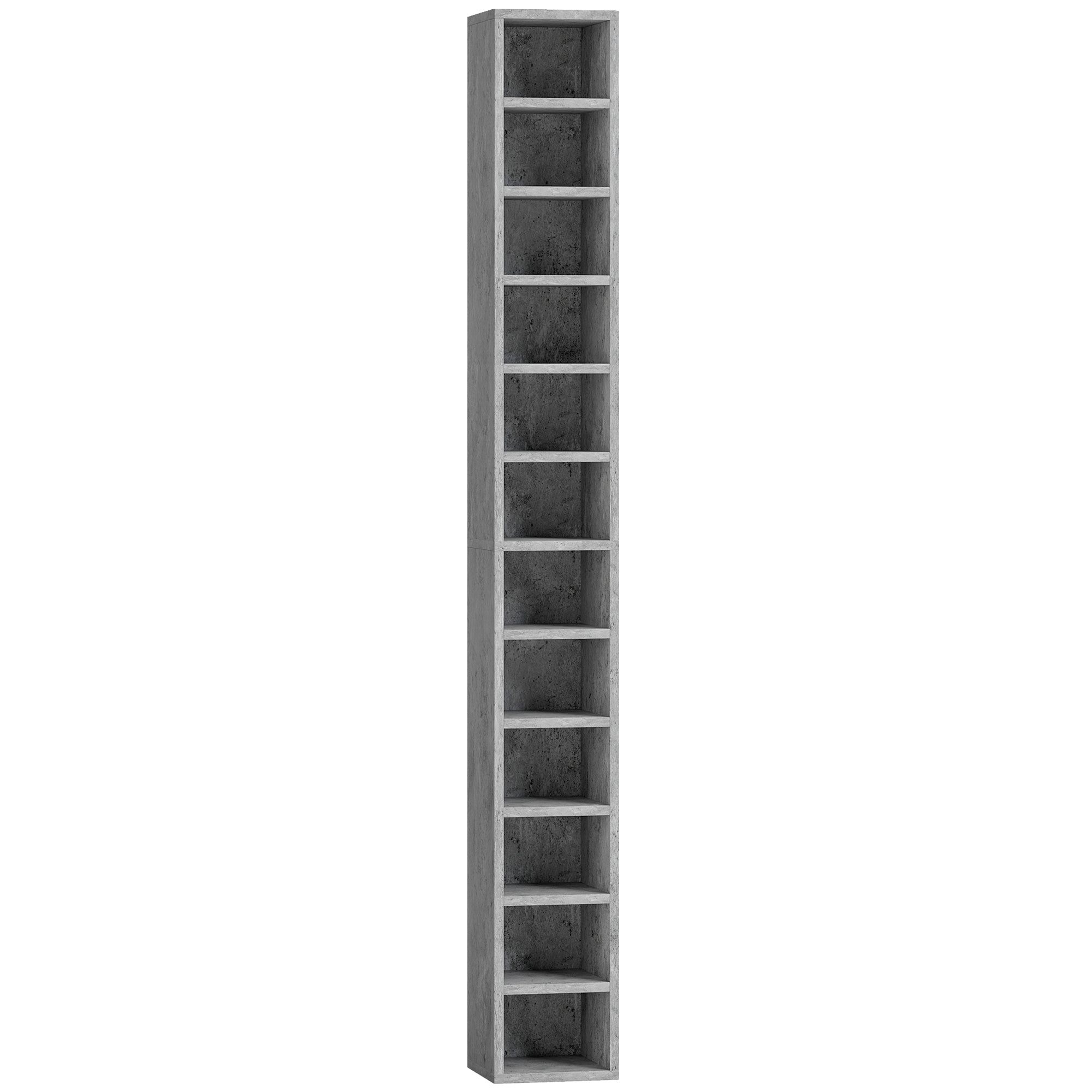 HOMCOM 204 CD Tall Narrow Media Storage Tower - Cement Grey – mhstar.co.uk