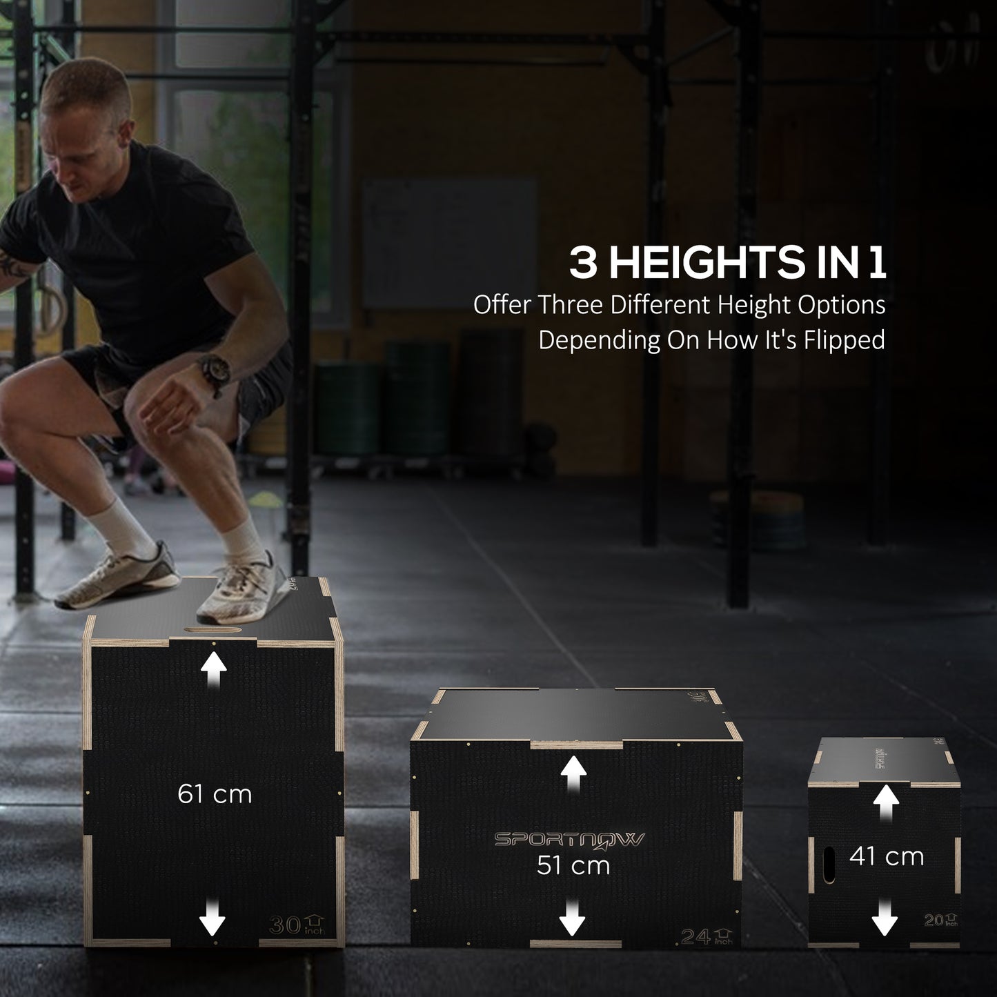 SPORTNOW 3-in-1 Wooden Plyo Box, Anti-Slip Plyometric Jump Platform, S ...