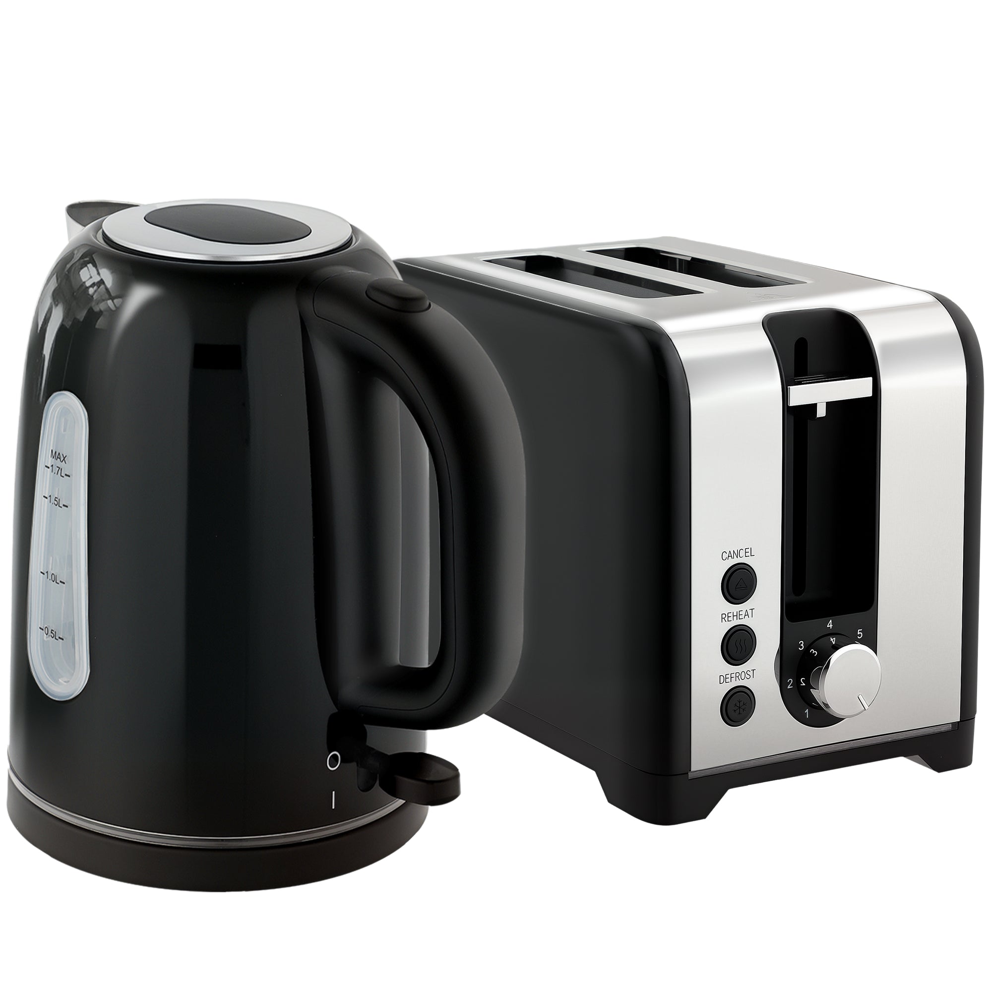 HOMCOM Simple Polished Toaster and Kettle Set - Black – mhstar.co.uk