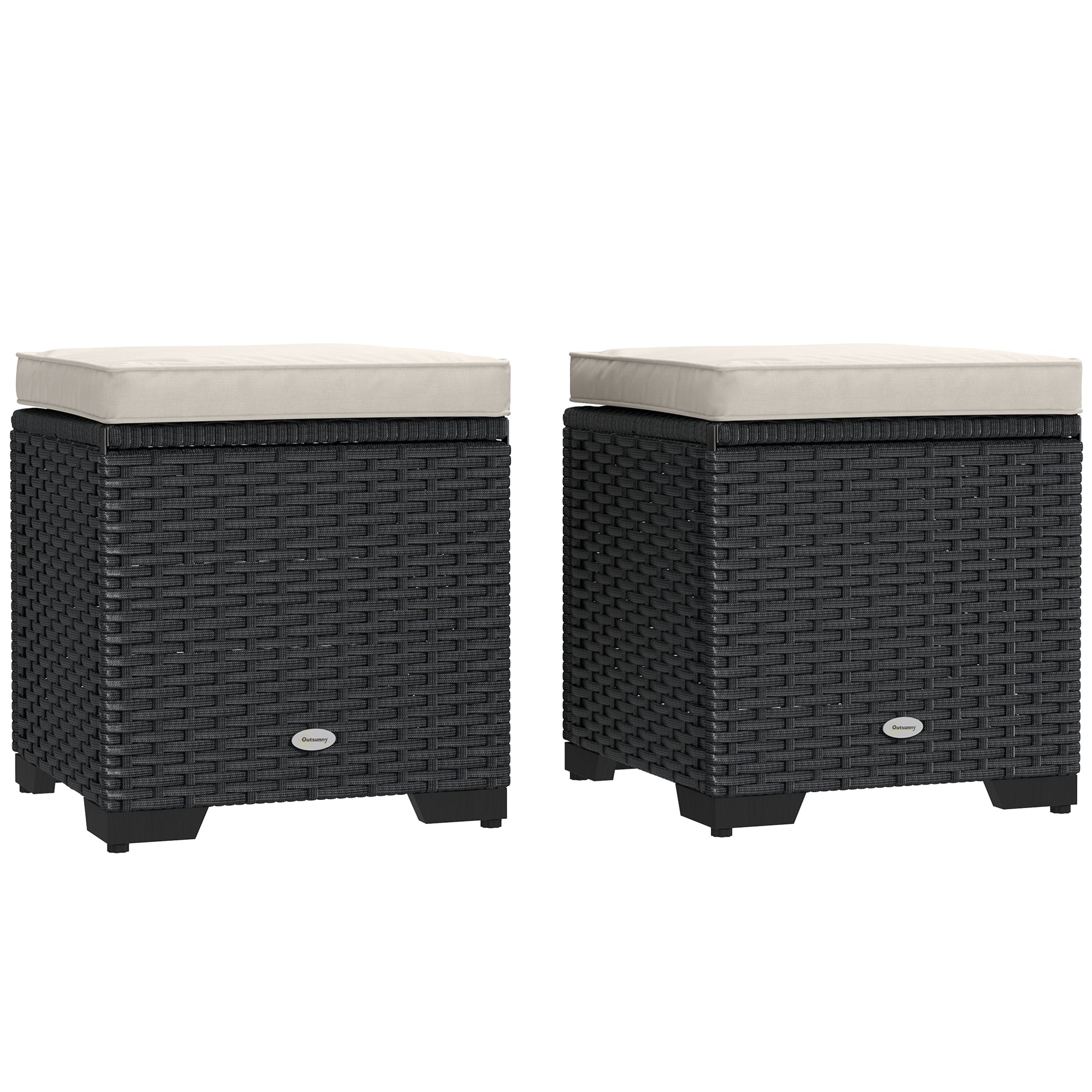 Outsunny Set of 2 Rattan Storage Ottoman, Outdoor Footstool with Remov ...