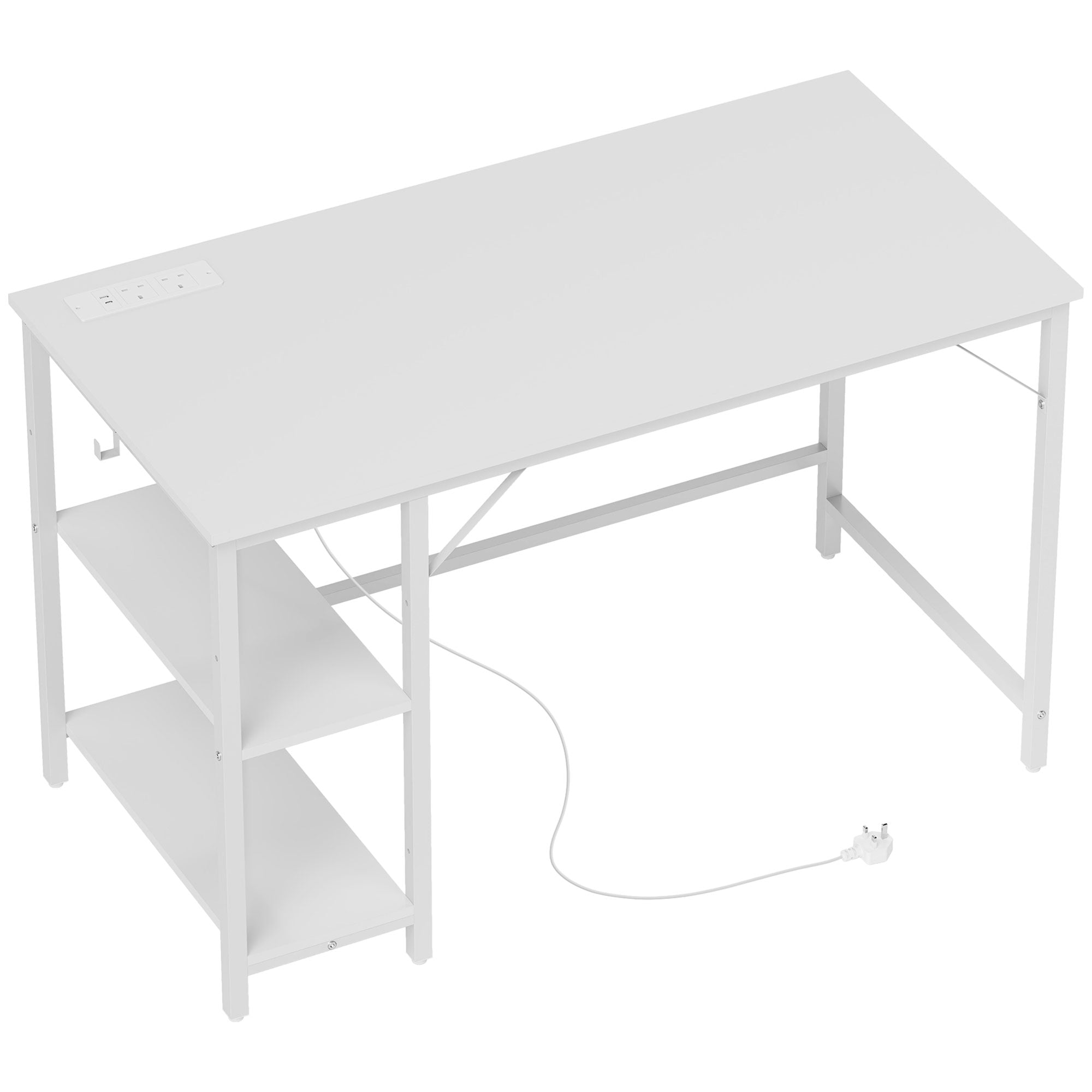 HOMCOM 120 x 60 cm Computer Desk with Power Outlets and Reversible She ...