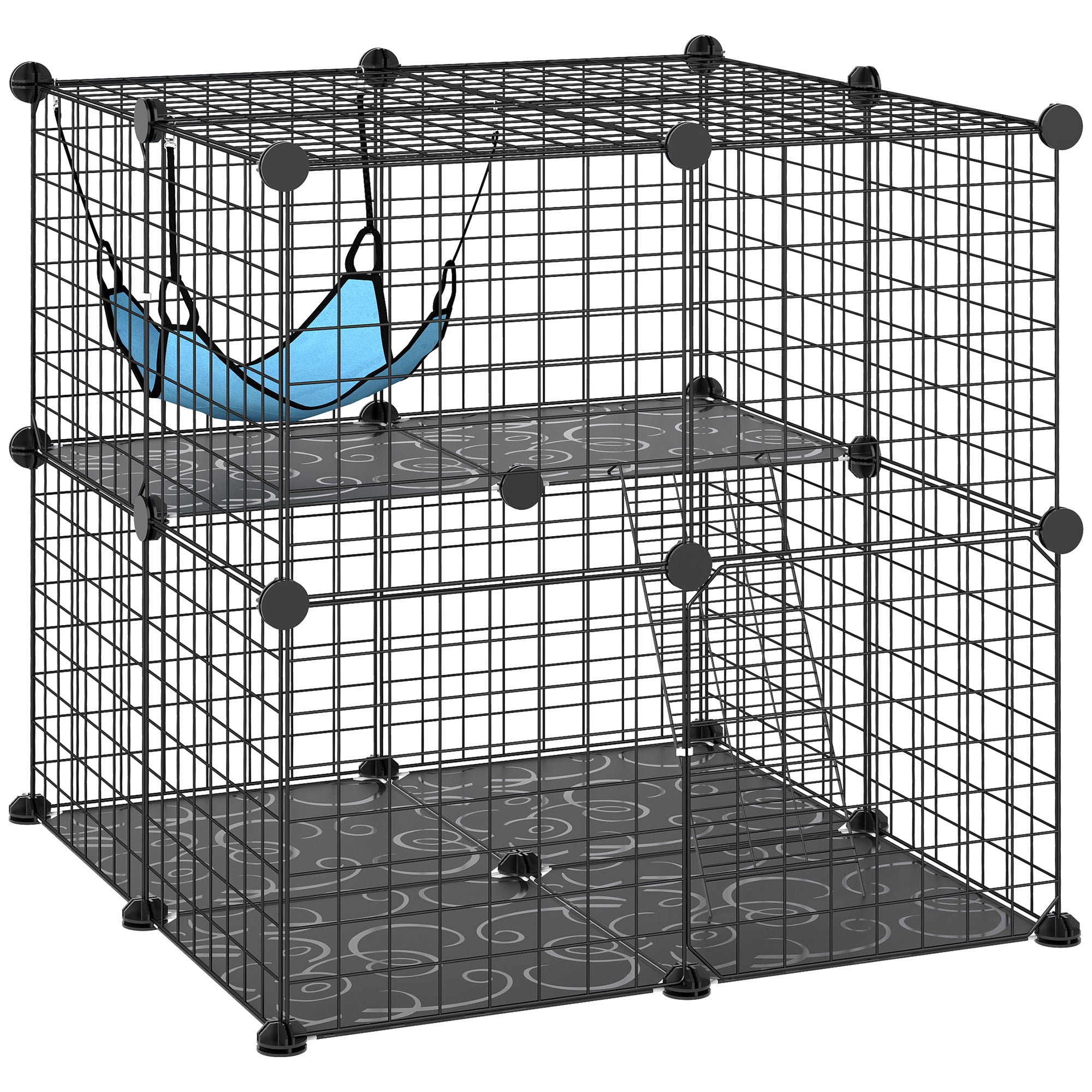 PawHut Indoor Cat Cage DIY Customizable 2-Tier Indoor Cat Enclosure wi ...