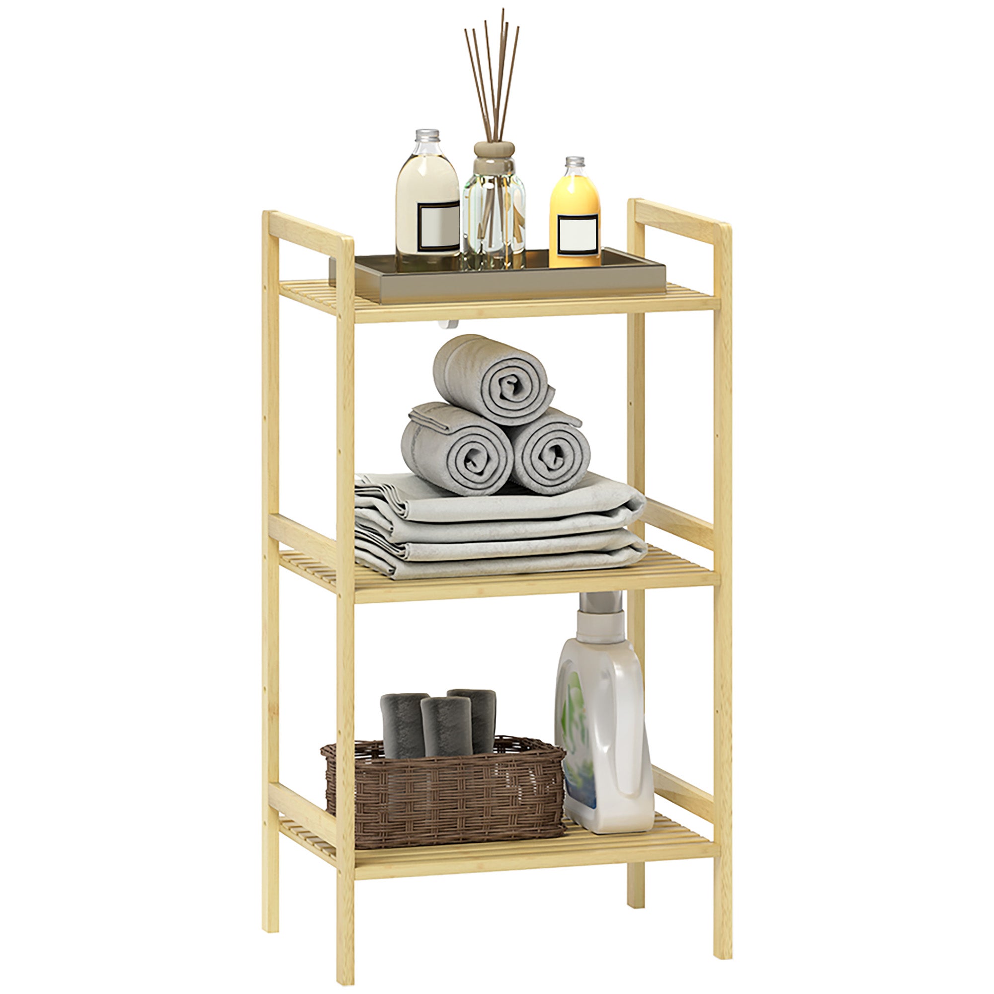 HOMCOM Three-Tier Bamboo Adjustable Shelf Storage Unit – mhstar.co.uk