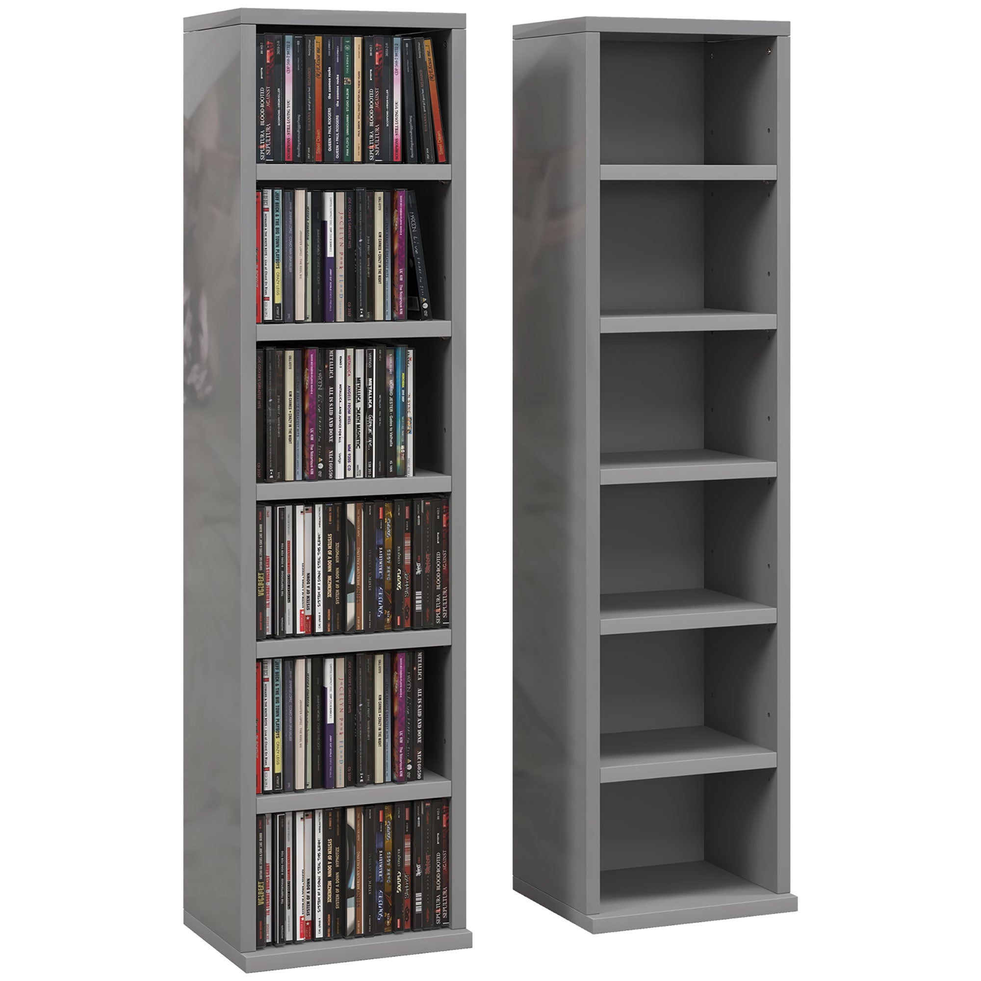 HOMCOM Set of Two 102 CD Storage Units - High Gloss Grey – mhstar.co.uk