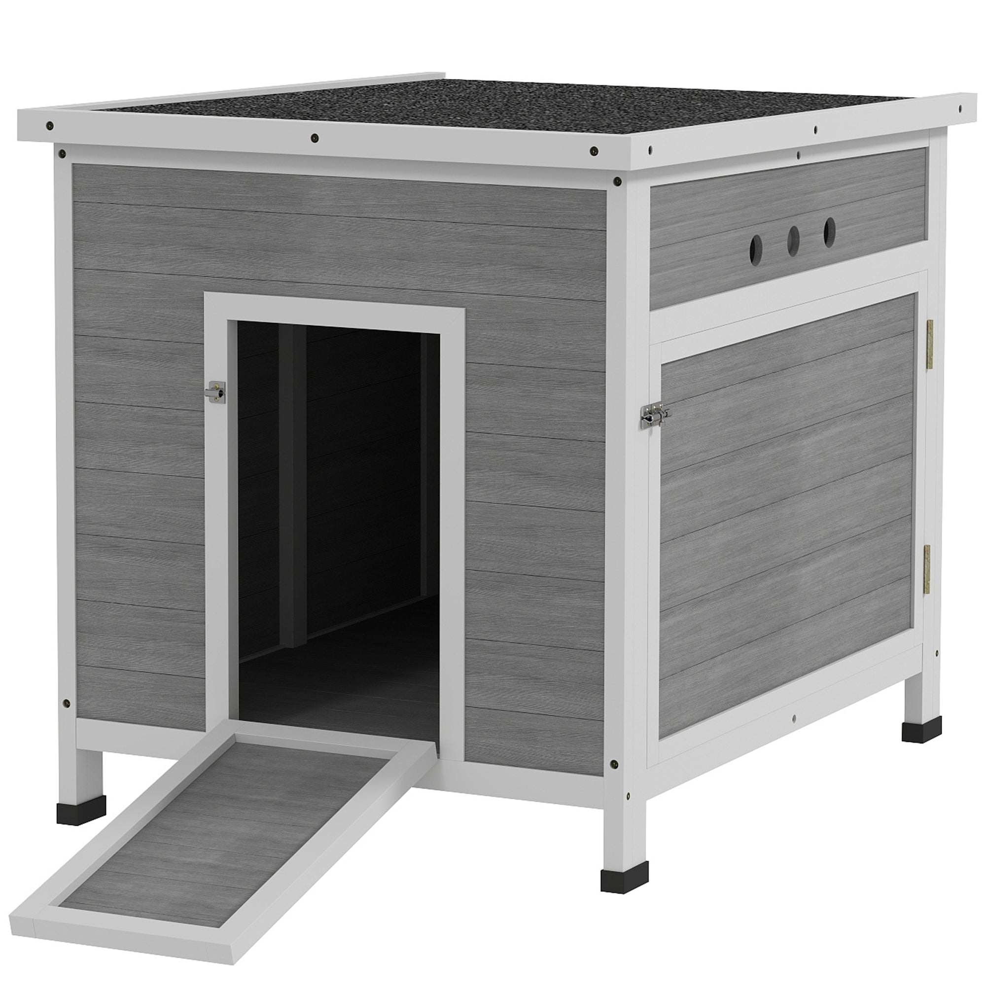 PawHut Wooden Duck House with Ramp, Double Doors, Openable Asphalt Roo ...