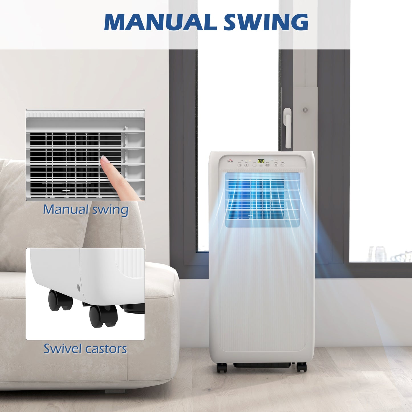 HOMCOM 7,000 BTU Mobile Air Conditioner for Room up to 15m with Dehumi ...