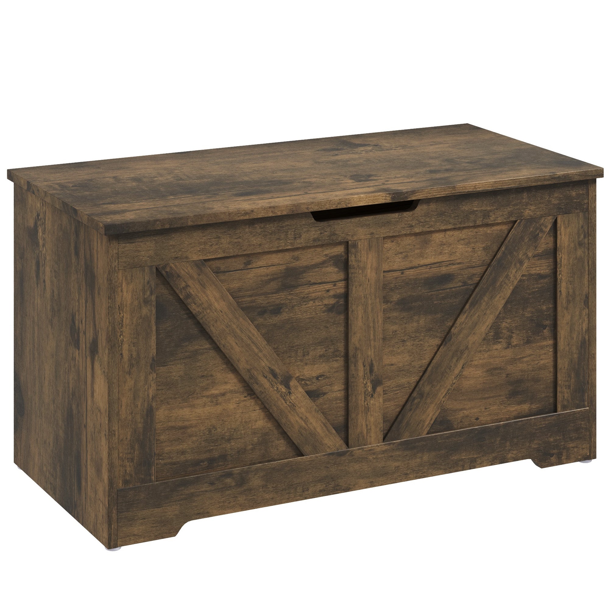 HOMCOM 100L Home Storage Box, with Safety Hinges - Rustic Brown ...