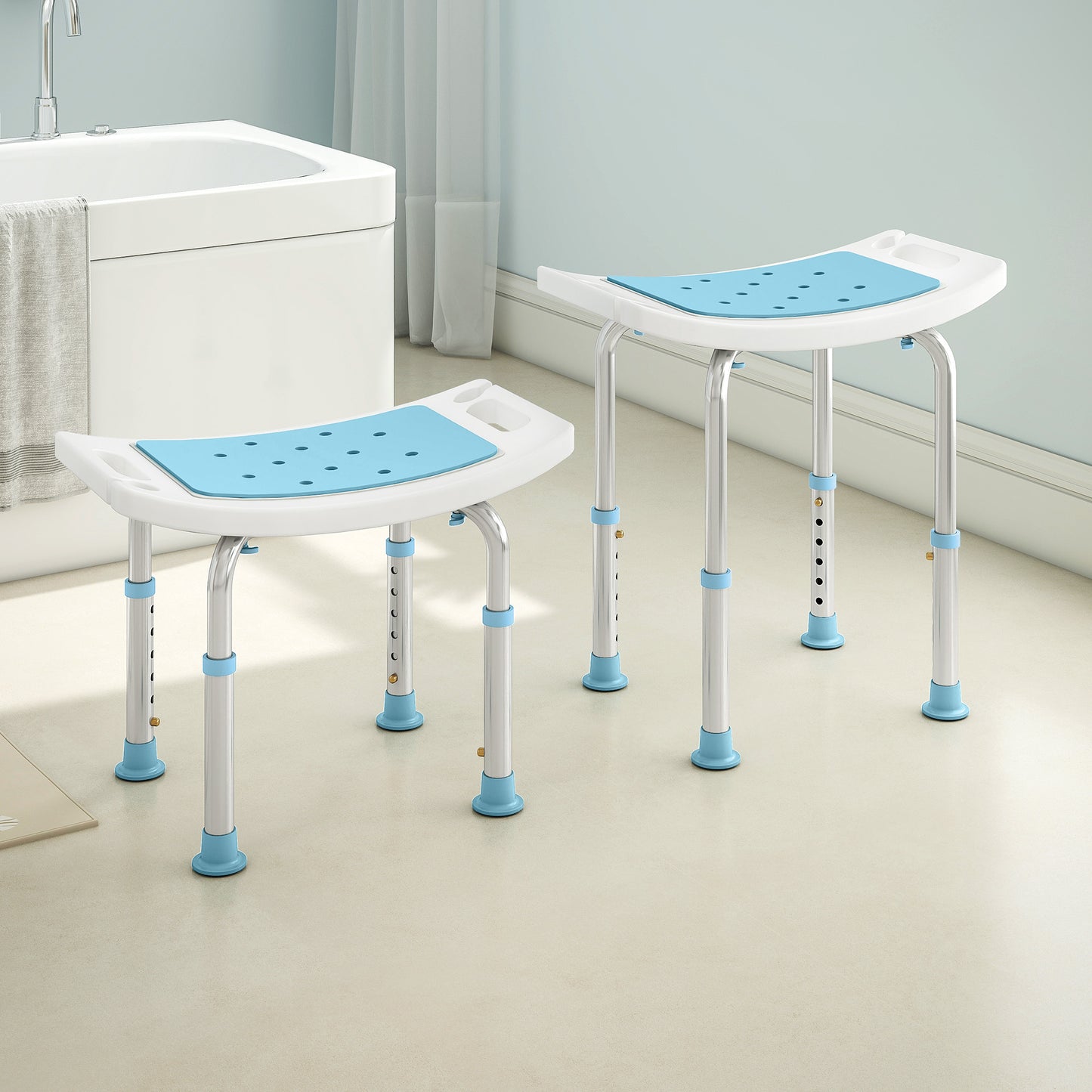 HOMCOM Adjustable Height Shower Chair with Aluminium Frame, Non-Slip F ...