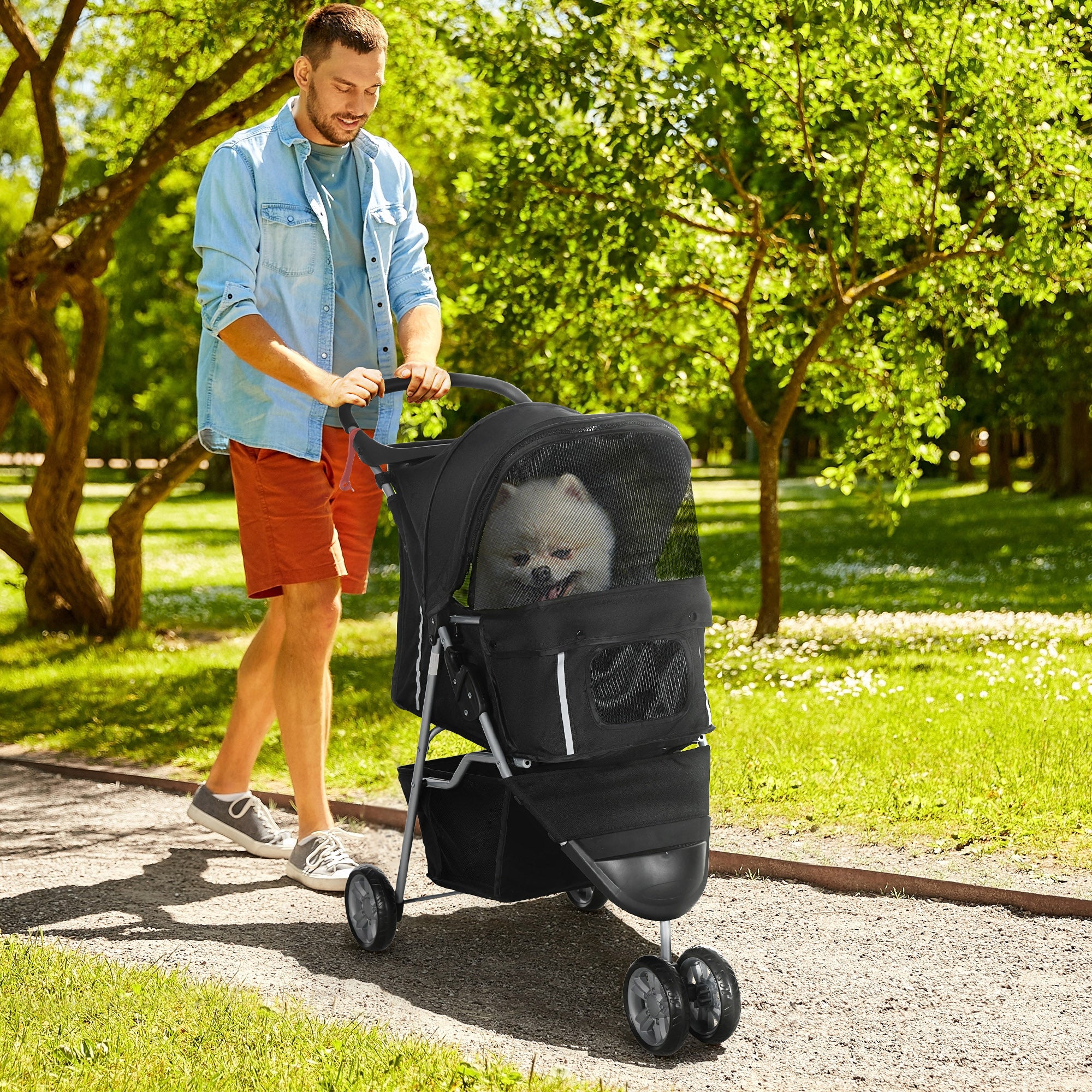 PawHut Pet Travel Stroller Cat Dog Pushchair Trolley Puppy Jogger Carr ...