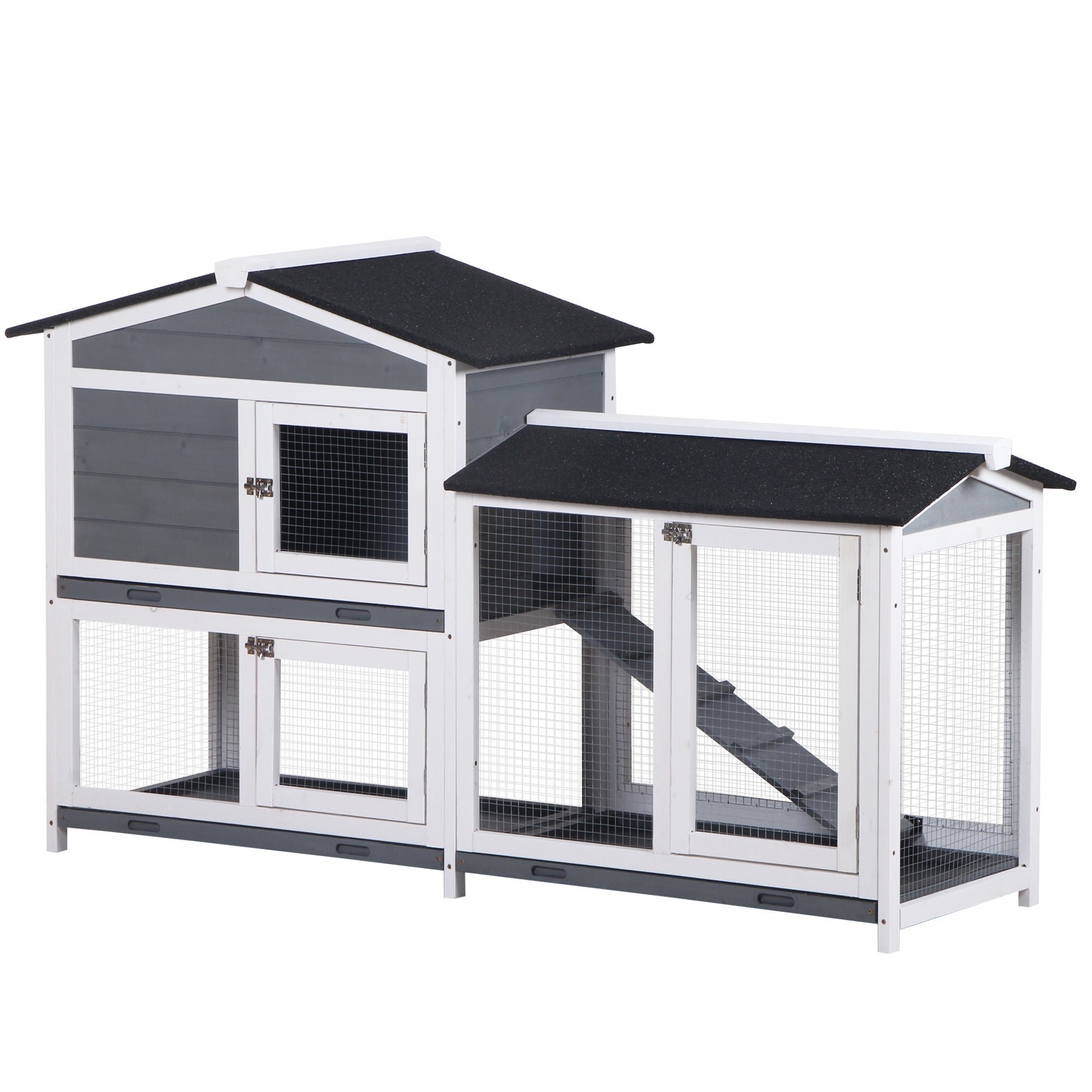 PawHut Wooden 2-Tier Rabbit Hutch w/ Tray Ramp Grey – mhstar.co.uk