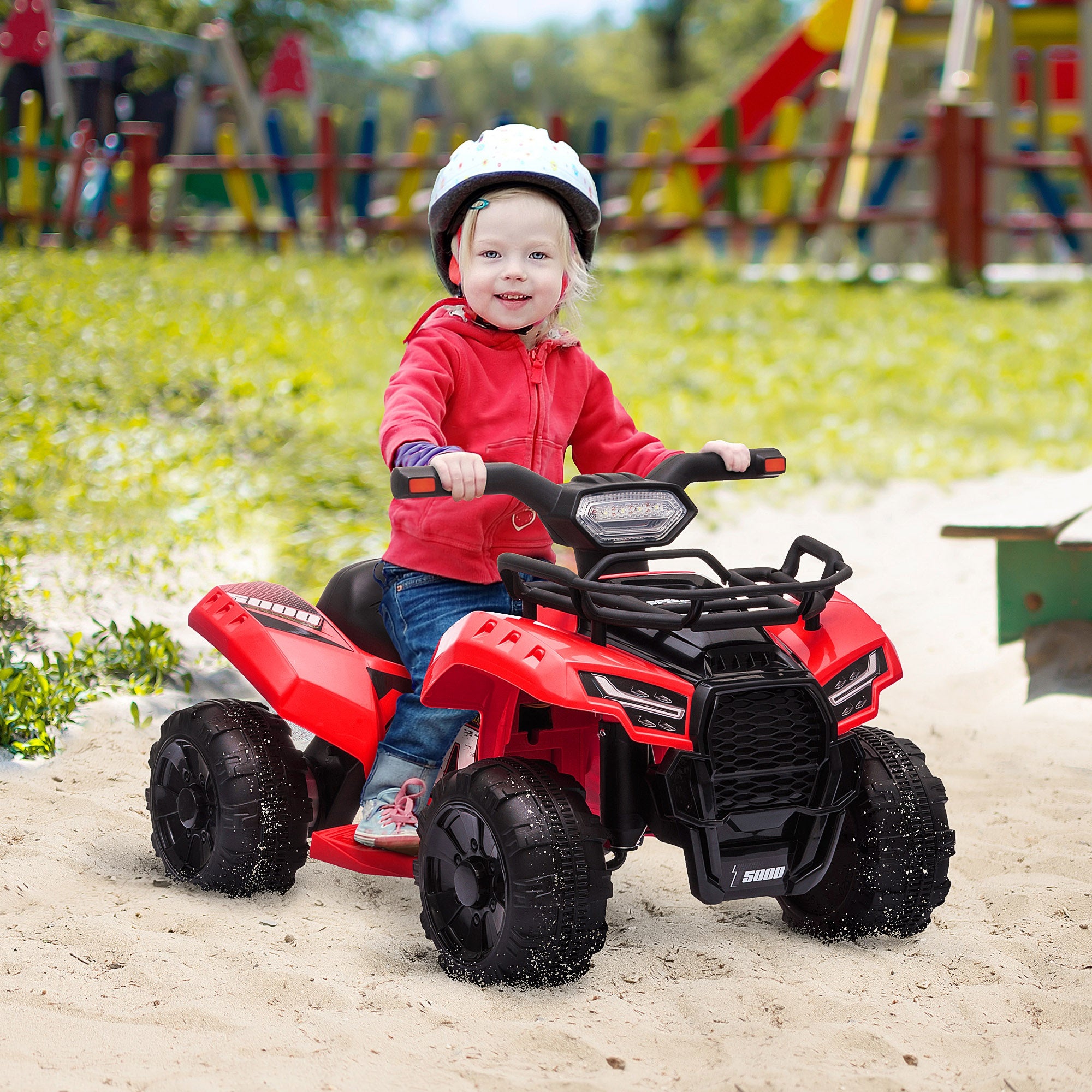 HOMCOM Kids Ride-on Four Wheeler ATV Car with Real Working Headlights ...