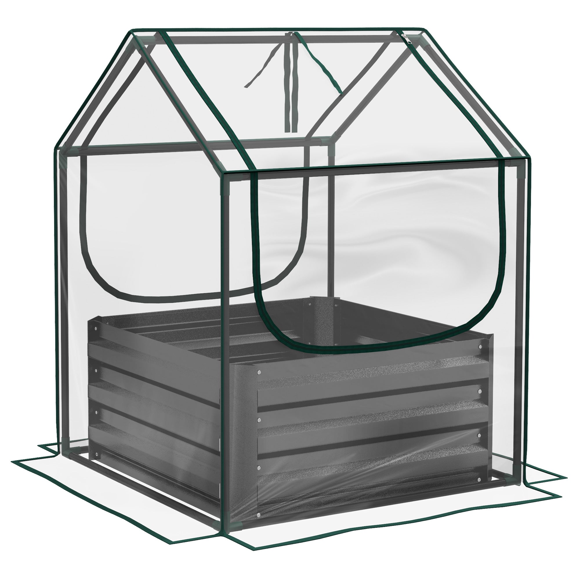 Outsunny Metal Planter Box with Cover Raised Garden Bed with Greenhous ...