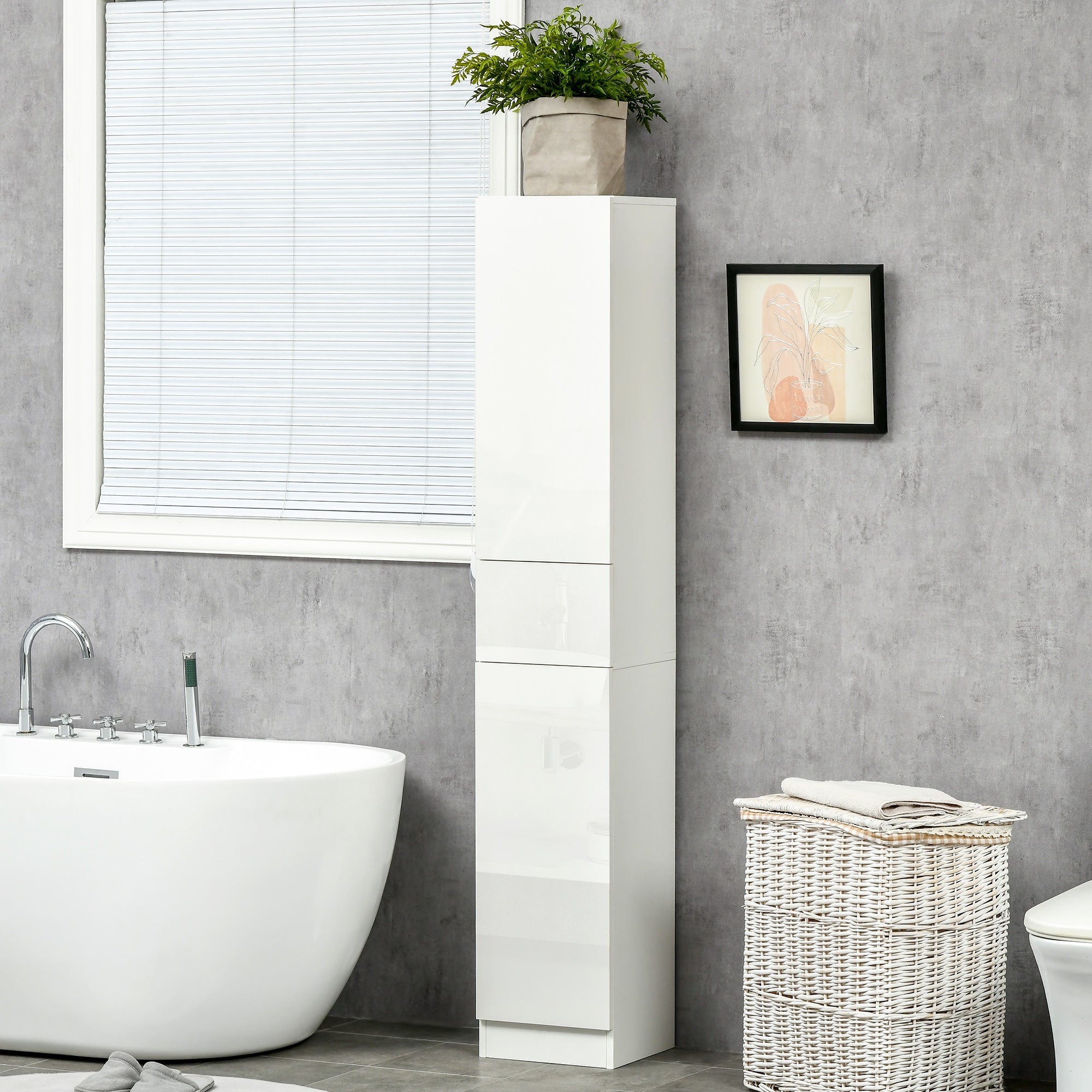 kleankin Tall Bathroom Cabinet with Adjustable Shelves, High Gloss Sto ...