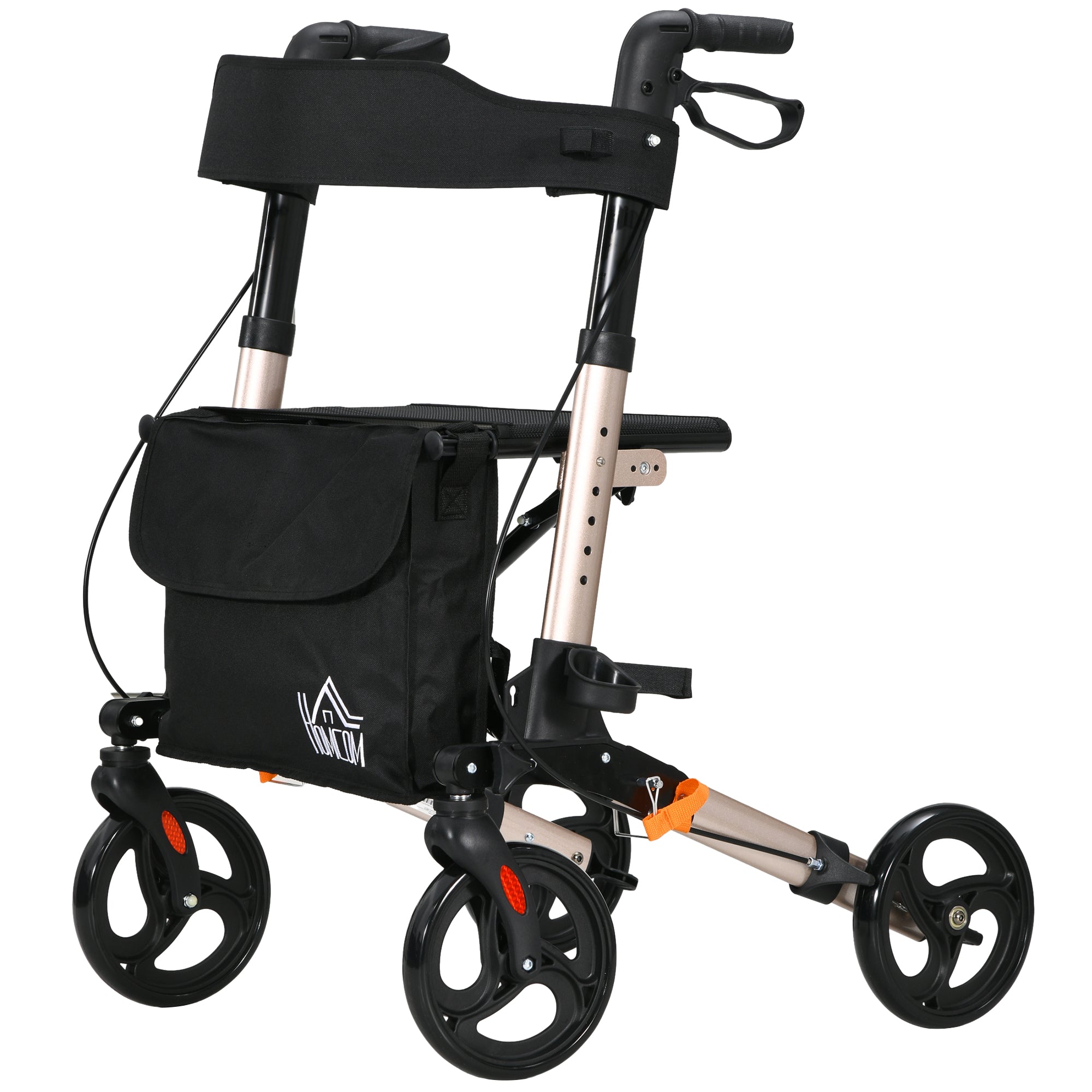 HOMCOM 4 Wheel Rollator with Seat and Back, Folding Mobility Walker wi ...