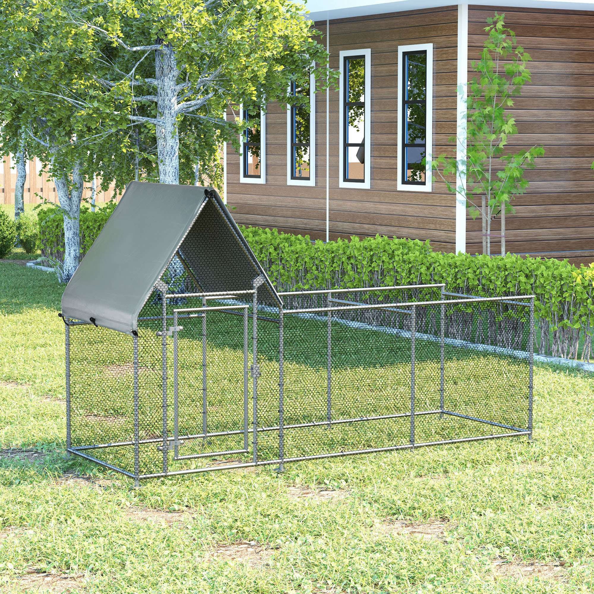PawHut Walk In Chicken Run, Large Galvanized Chicken Coop, Hen Poultry ...