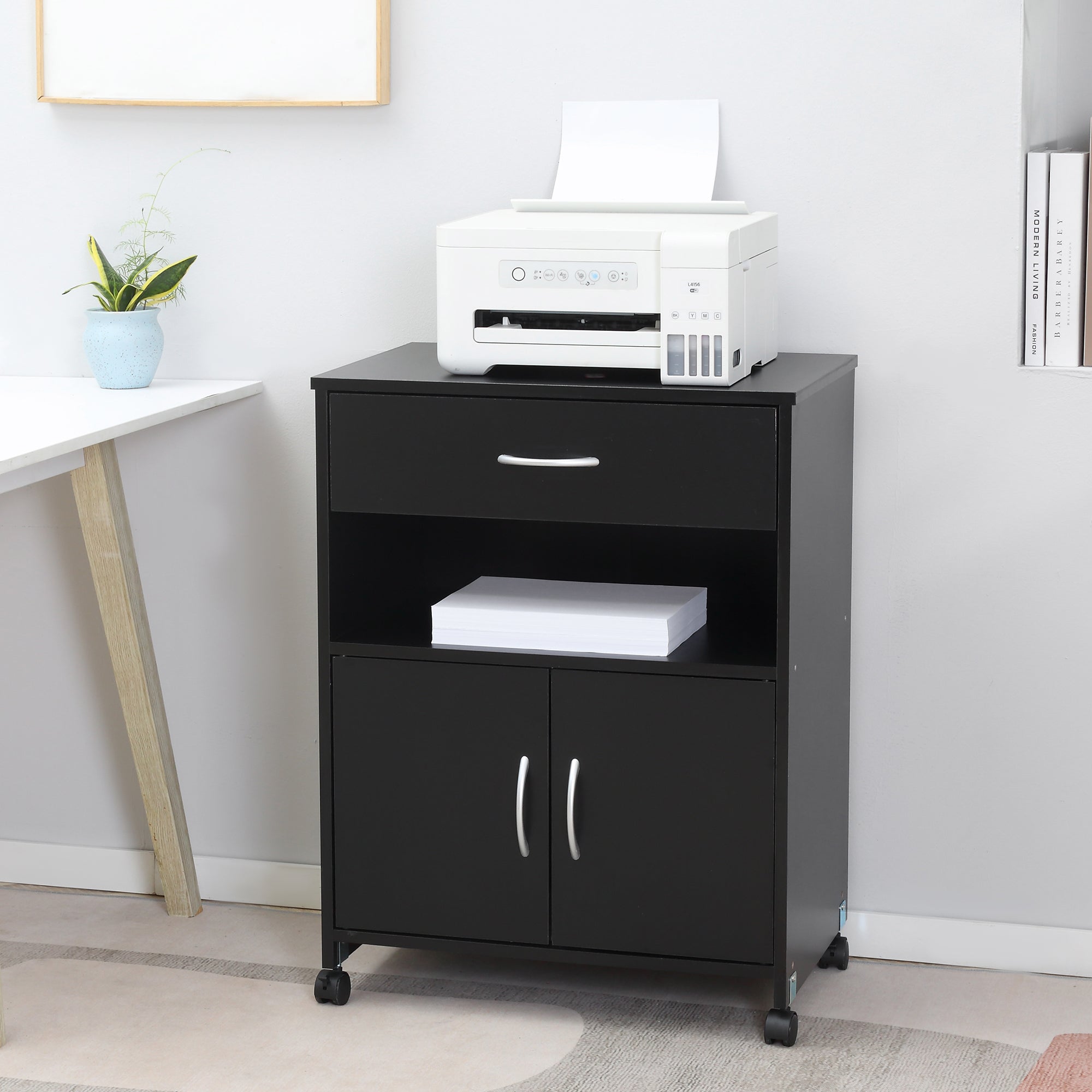 Vinsetto Printer Stand Mobile Printer Cabinet with Storage, Open Shelf ...