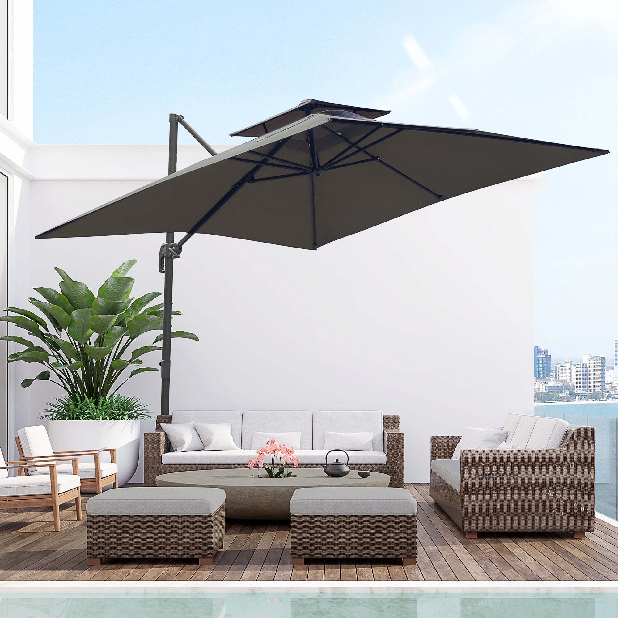 Outsunny Cantilever Parasol 360 Degree Rotation Angle Adjustment Outdo ...