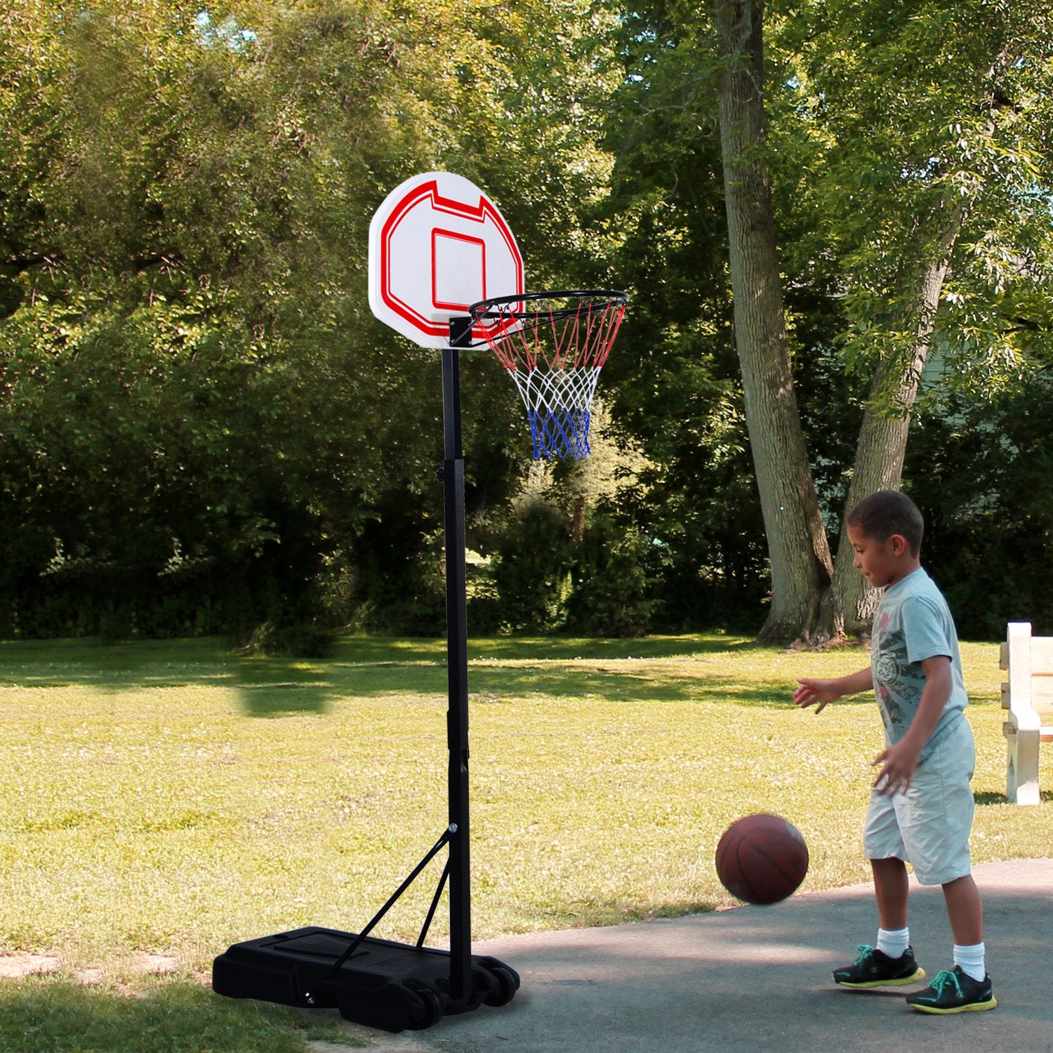 HOMCOM Portable Basketball Stand Net Hoop W/ Wheels-Black/White ...