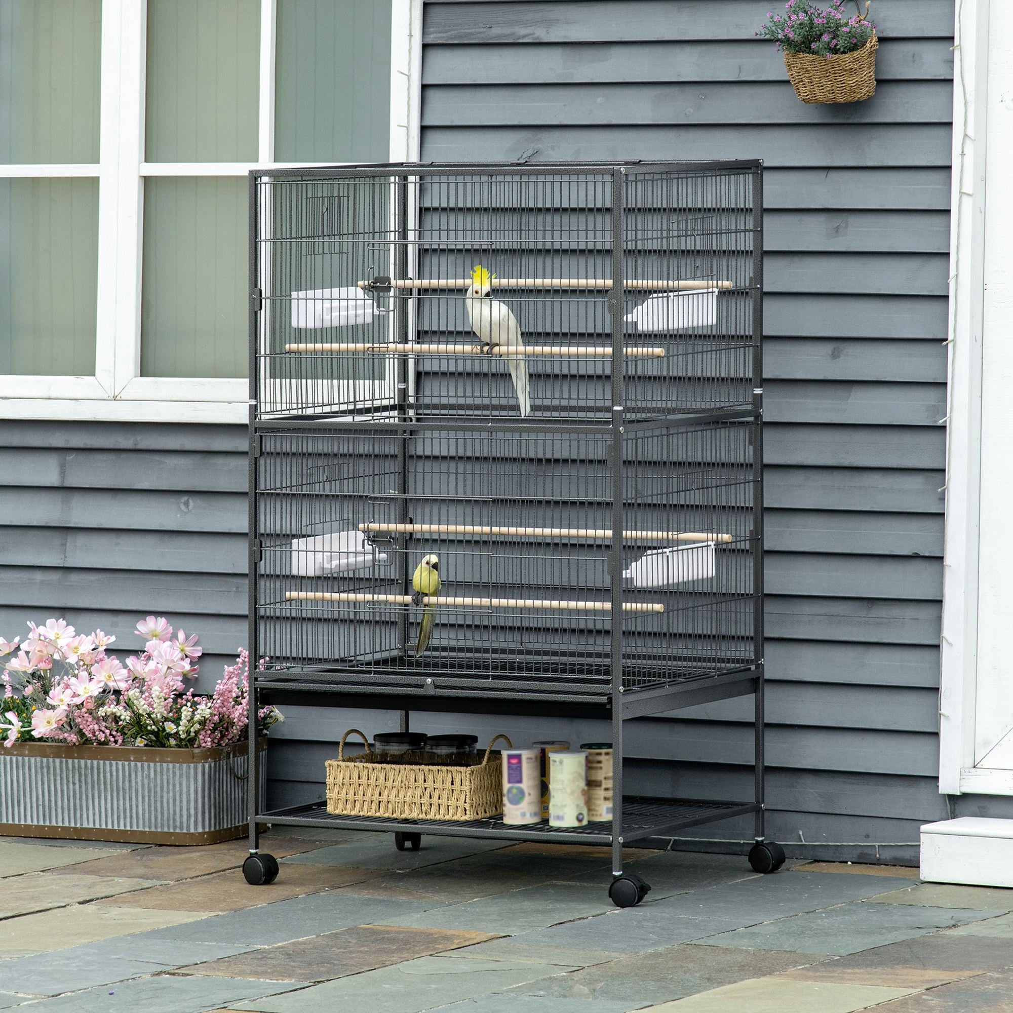 PawHut Large Bird Cage Budgie Cage for Finch Canaries Parakeet with Ro ...