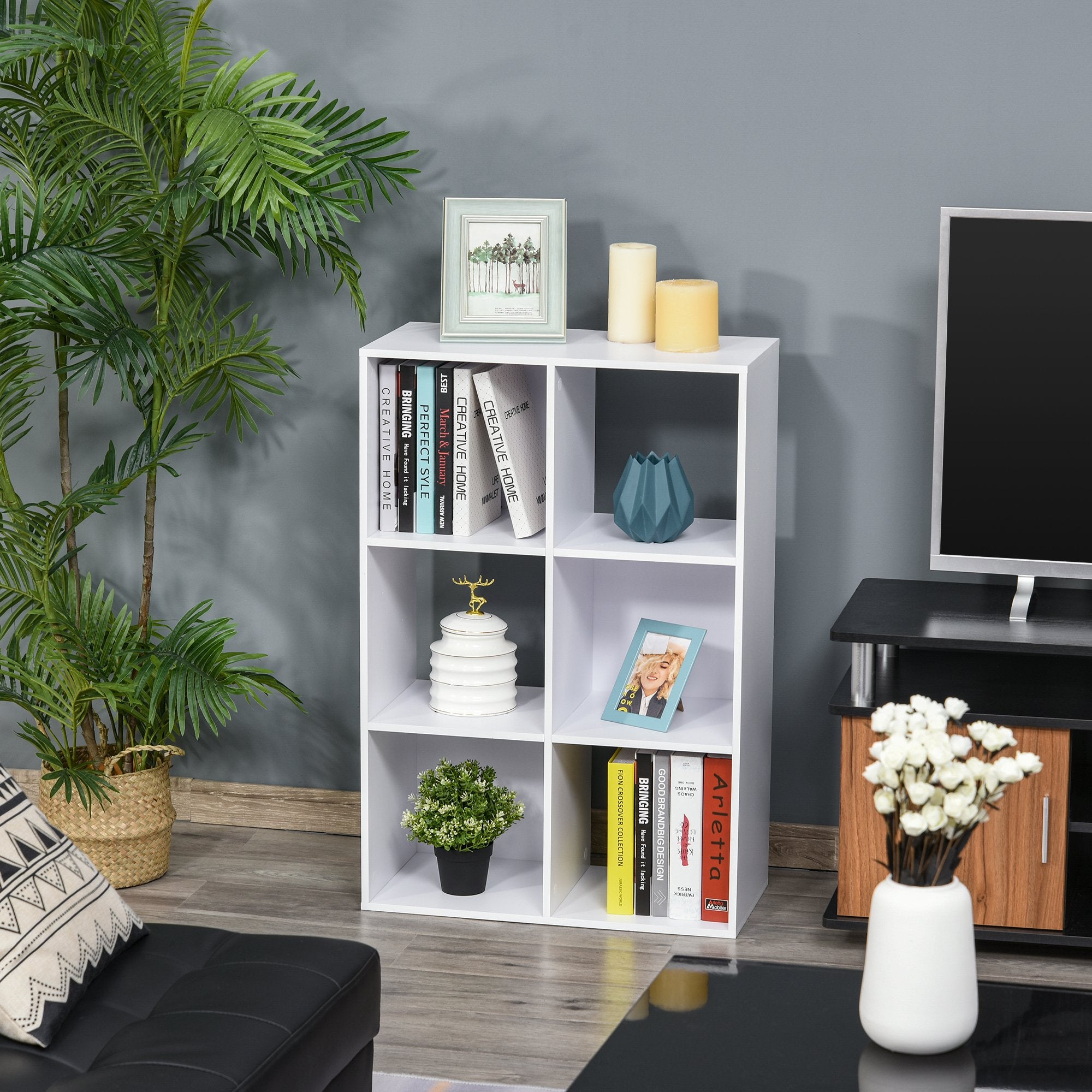 HOMCOM 6 Cubes Shelving Cabinet, Particle Board-White – mhstar.co.uk