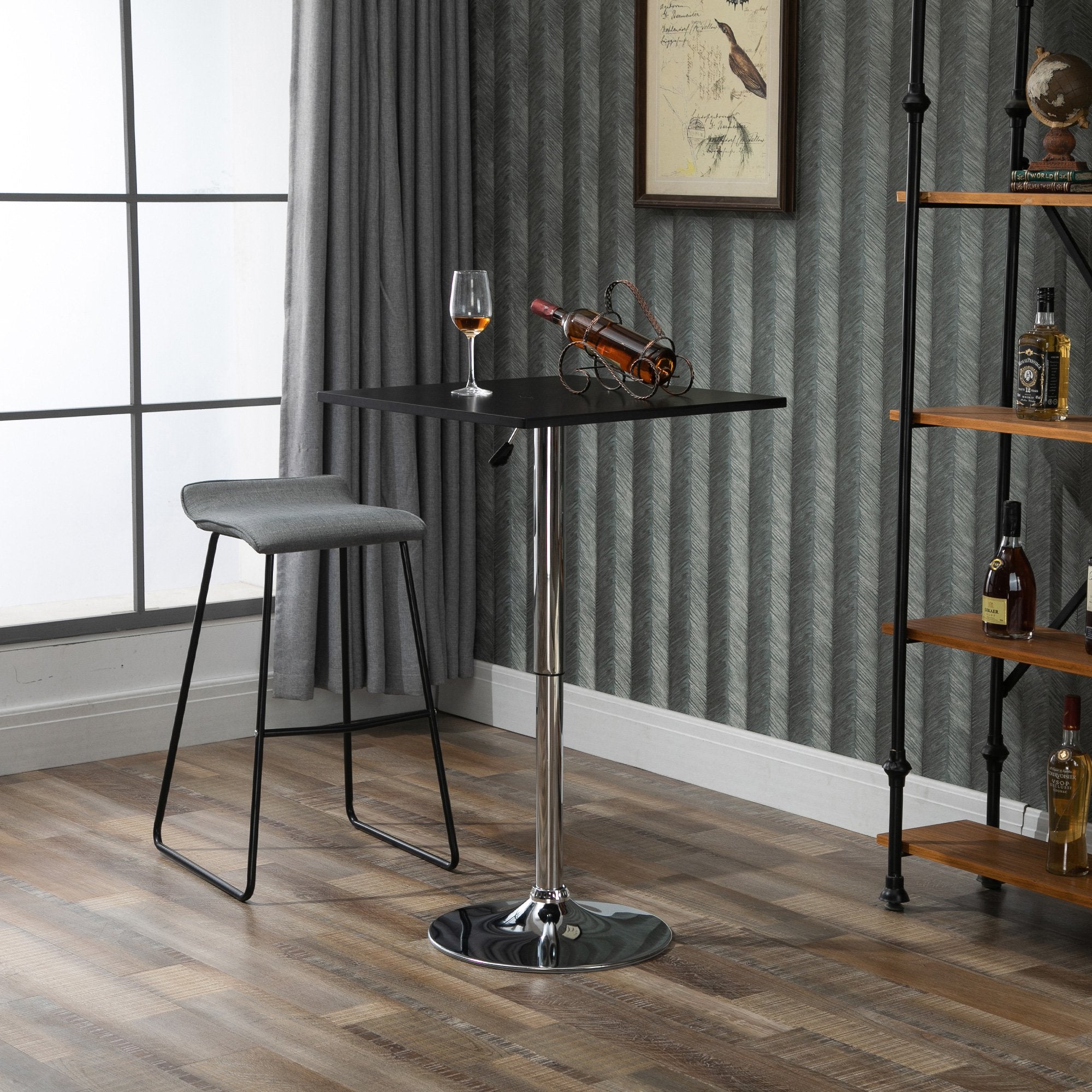 HOMCOM Modern Height Adjustable Bar Table with Square Tabletop and Met ...