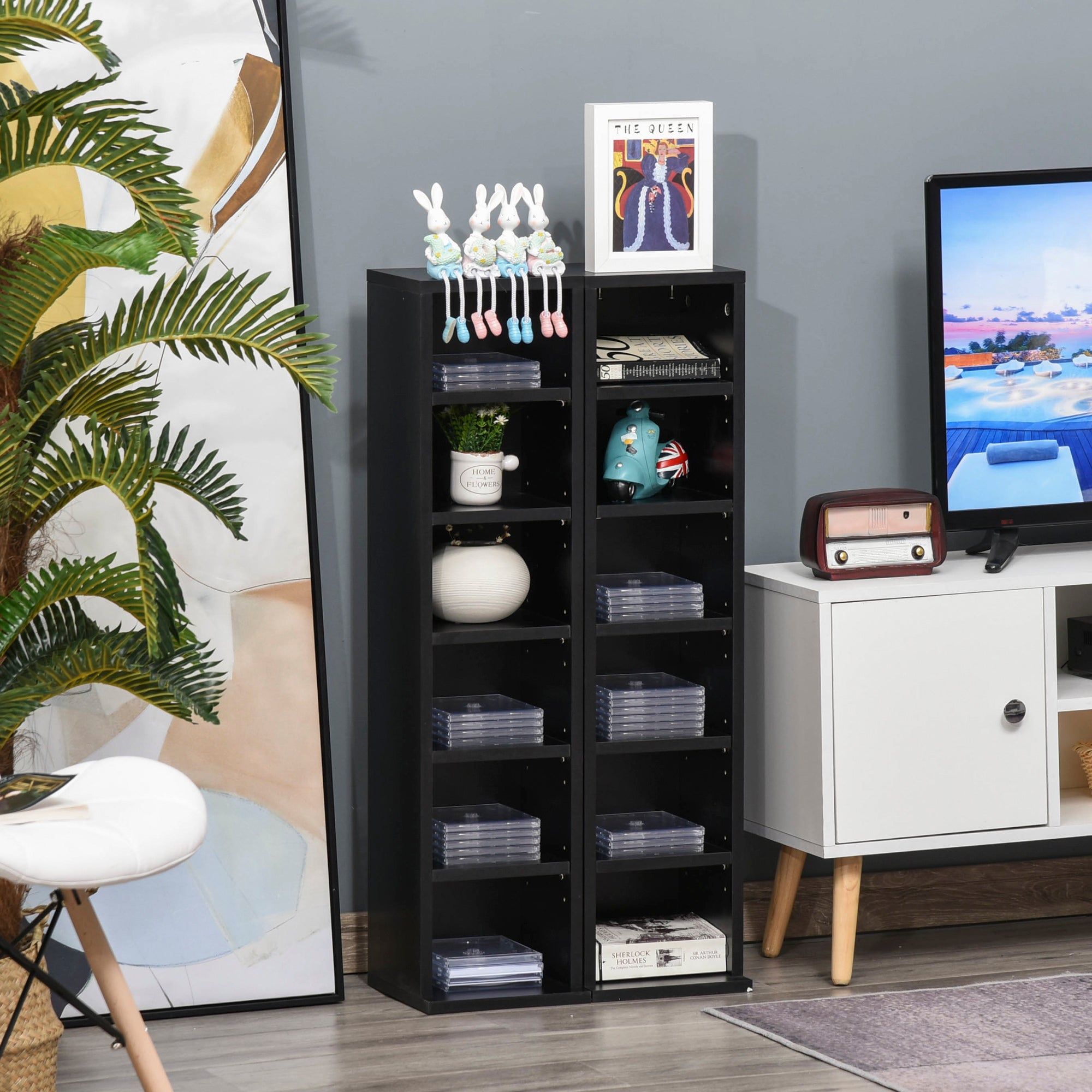 HOMCOM Set of 2 CD Media Display Shelf Unit Tower Rack w/ Adjustable S ...