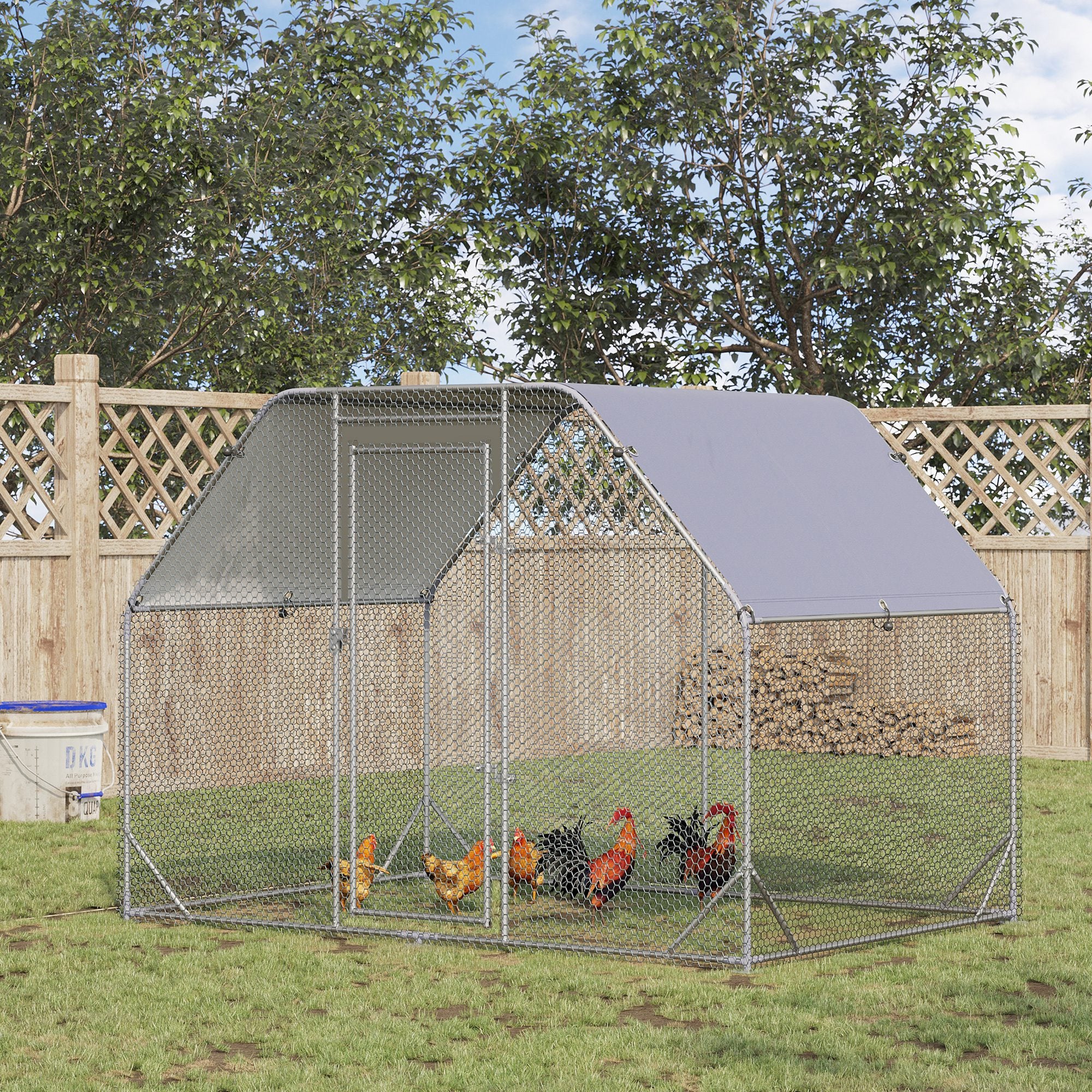 PawHut Chicken Run with Roof, Walk In Chicken Coop for 4-6 Chickens, H ...